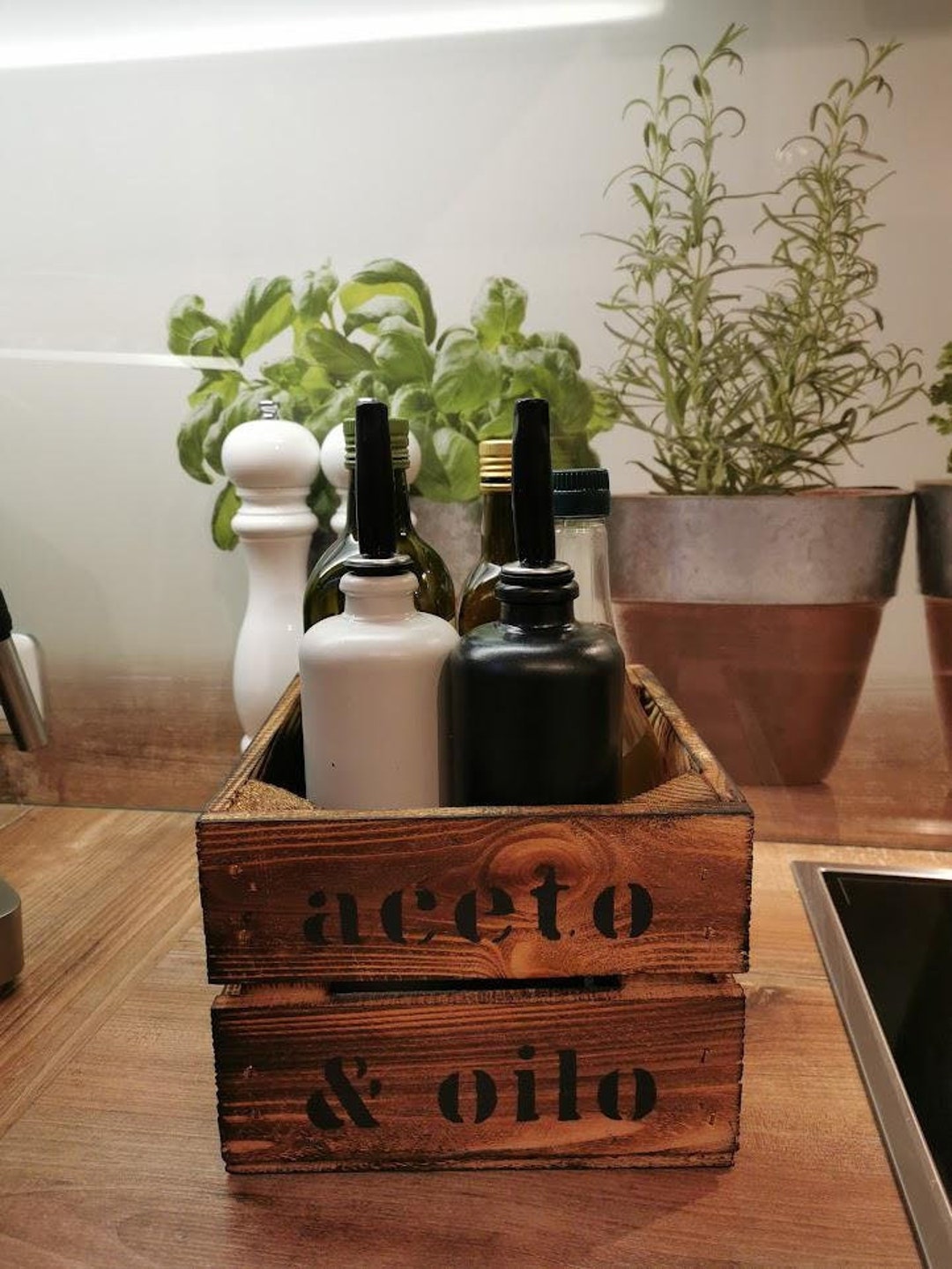 Vinegar Oil Wooden Box Aceto & Oilo, Wooden Box Kitchen, Storage Box ...