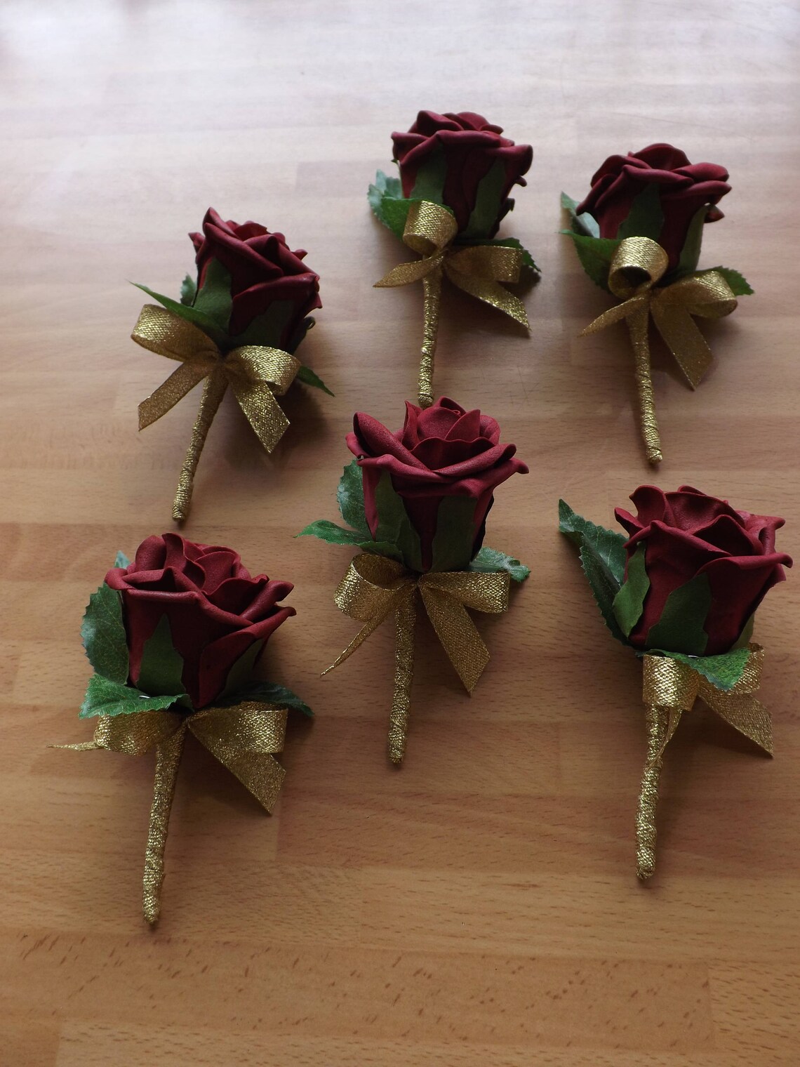 Baby Pink Foam Rose Buttonholes With Diamante Gold Ribbon X 6 - Etsy