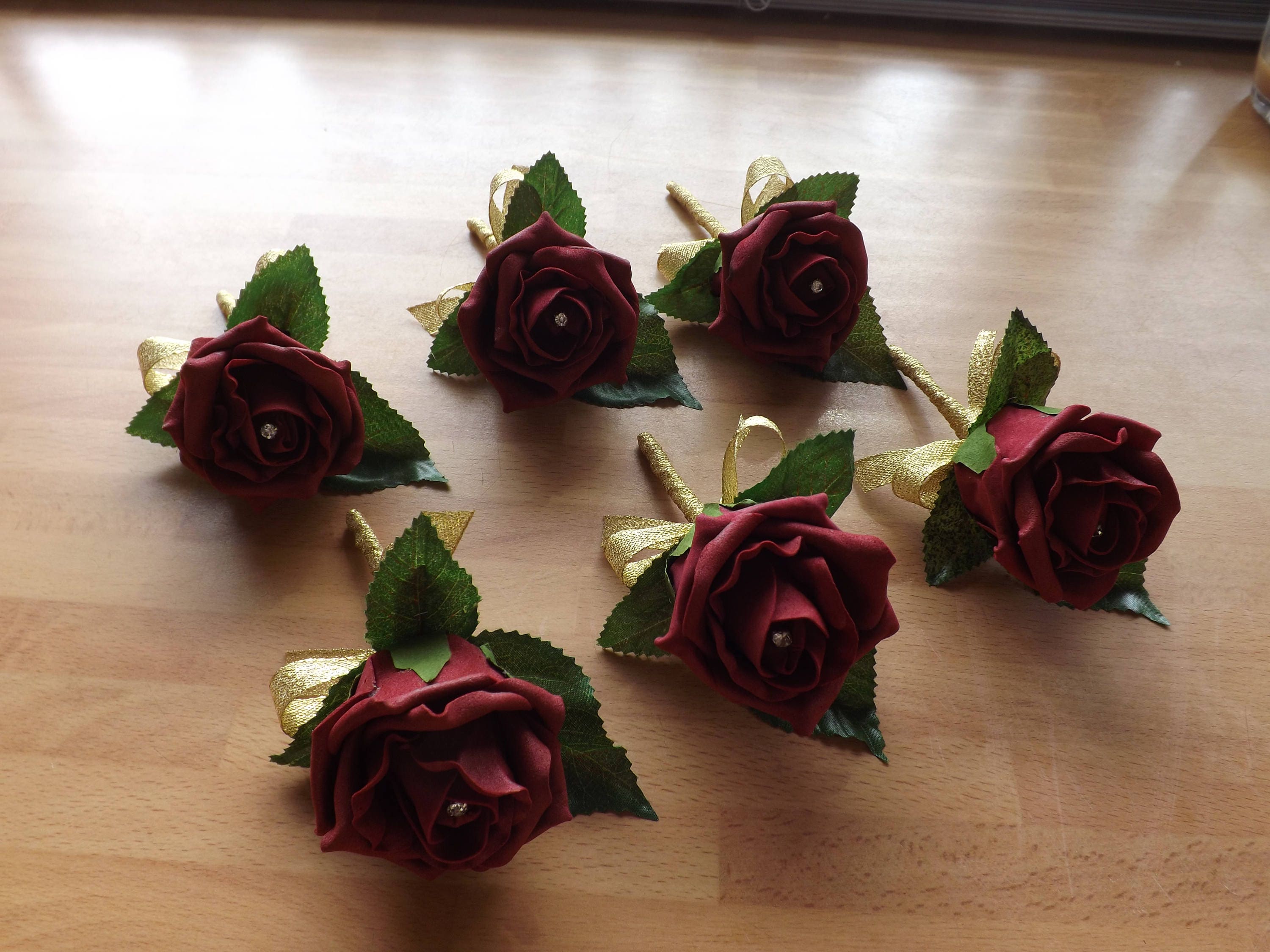 Baby Pink Foam Rose Buttonholes With Diamante Gold Ribbon X 6 - Etsy