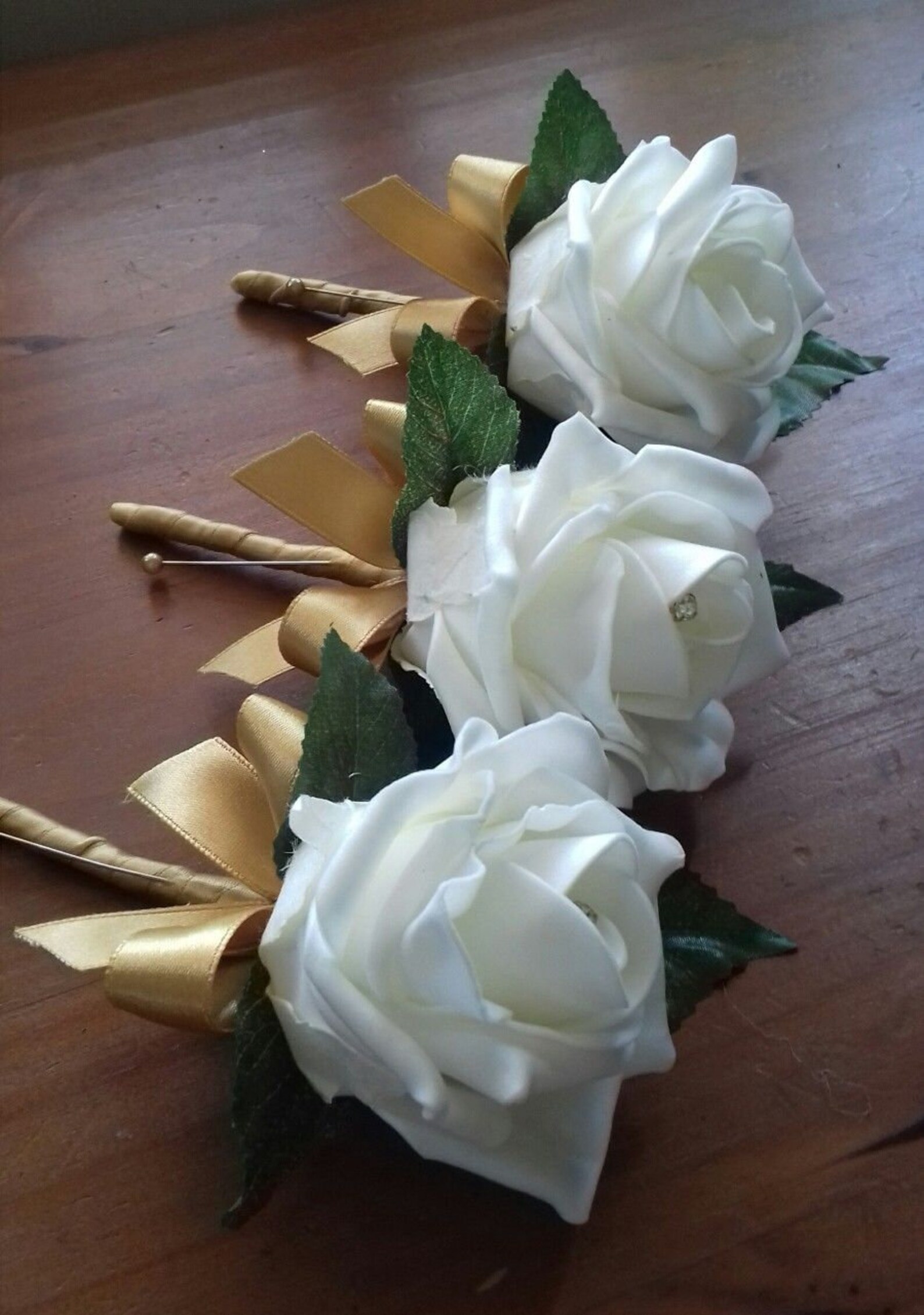 Baby Pink Foam Rose Buttonholes With Diamante Gold Ribbon X 6 - Etsy