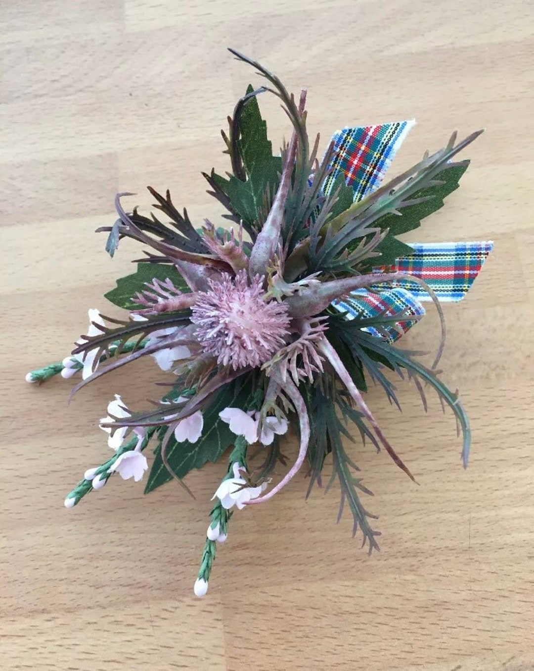 1 X Dusky Pink Scottish Thistle and Pink Heather Button Holes With ...