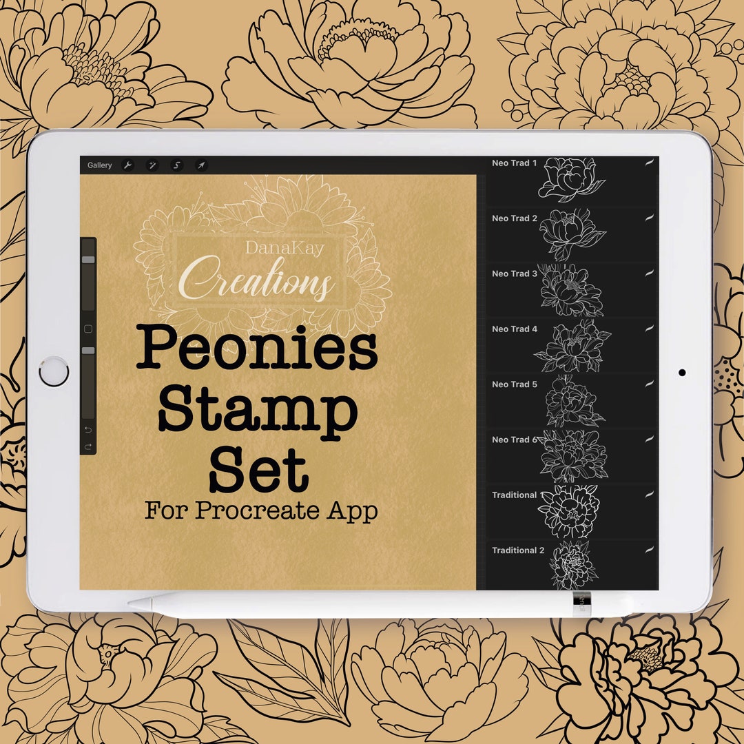 Procreate Peony Stamp Set, Tattoo Stencils, Floral Art (digital ...