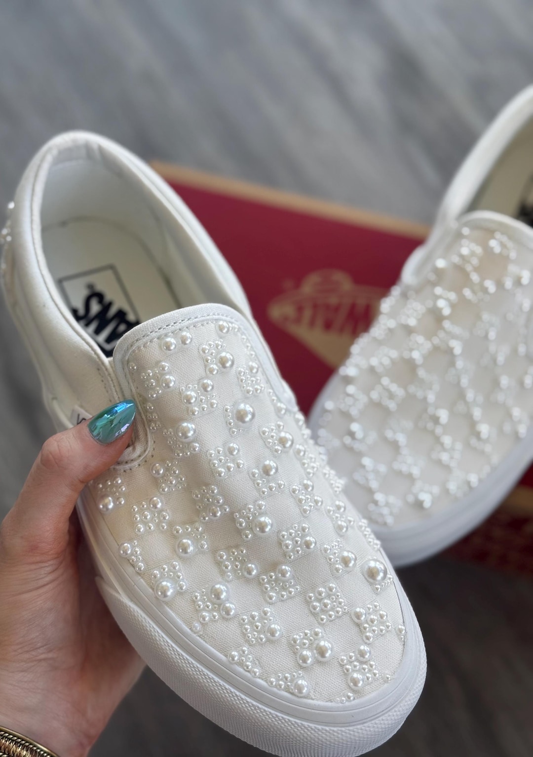 Women’s Checkered Pearl Vans Wedding Shoe Bridal Shoe Sneaker Wedding ...