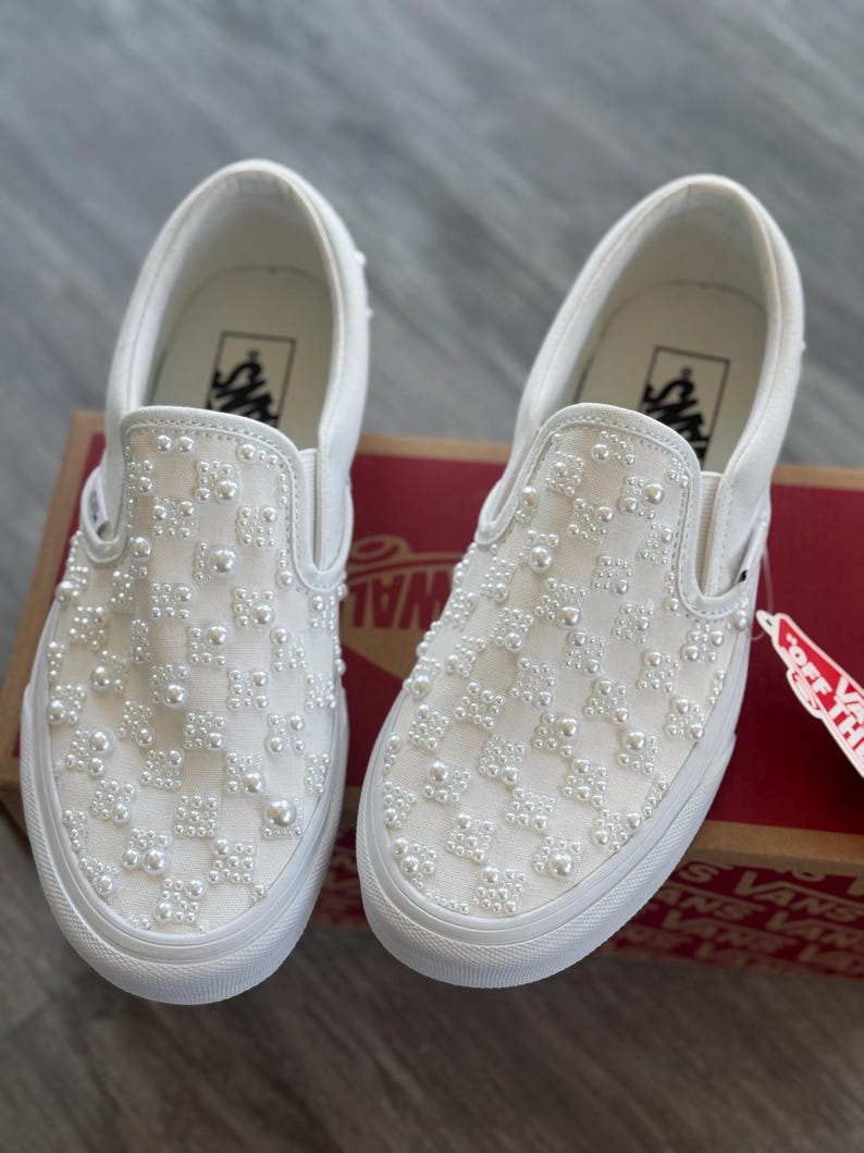 Women’s Checkered Pearl Vans Wedding Shoe Bridal Shoe Sneaker Wedding ...