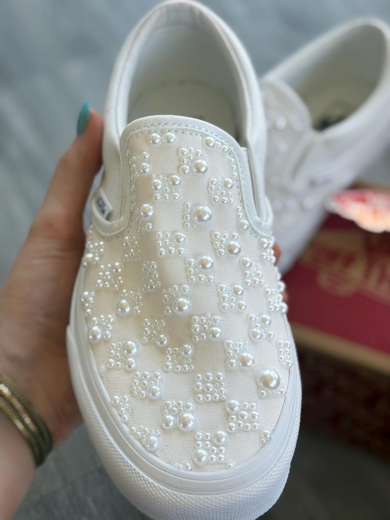 Women’s Checkered Pearl Vans Wedding Shoe Bridal Shoe Sneaker Wedding ...