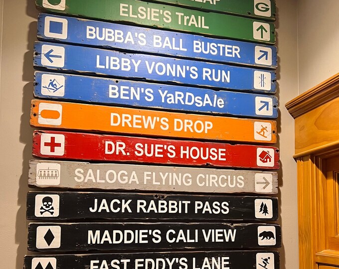 Custom Ski Trail Signs, Solid Color With White Boxed Icons, Skiing ...