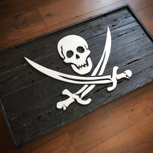 Jolly roger Pirate flag made from reclaimed wood. Custom 3D | Etsy