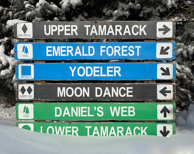 Supersized Custom Ski Trail Signs, 3-9 Slat Skiing Distressed Wood Sign ...