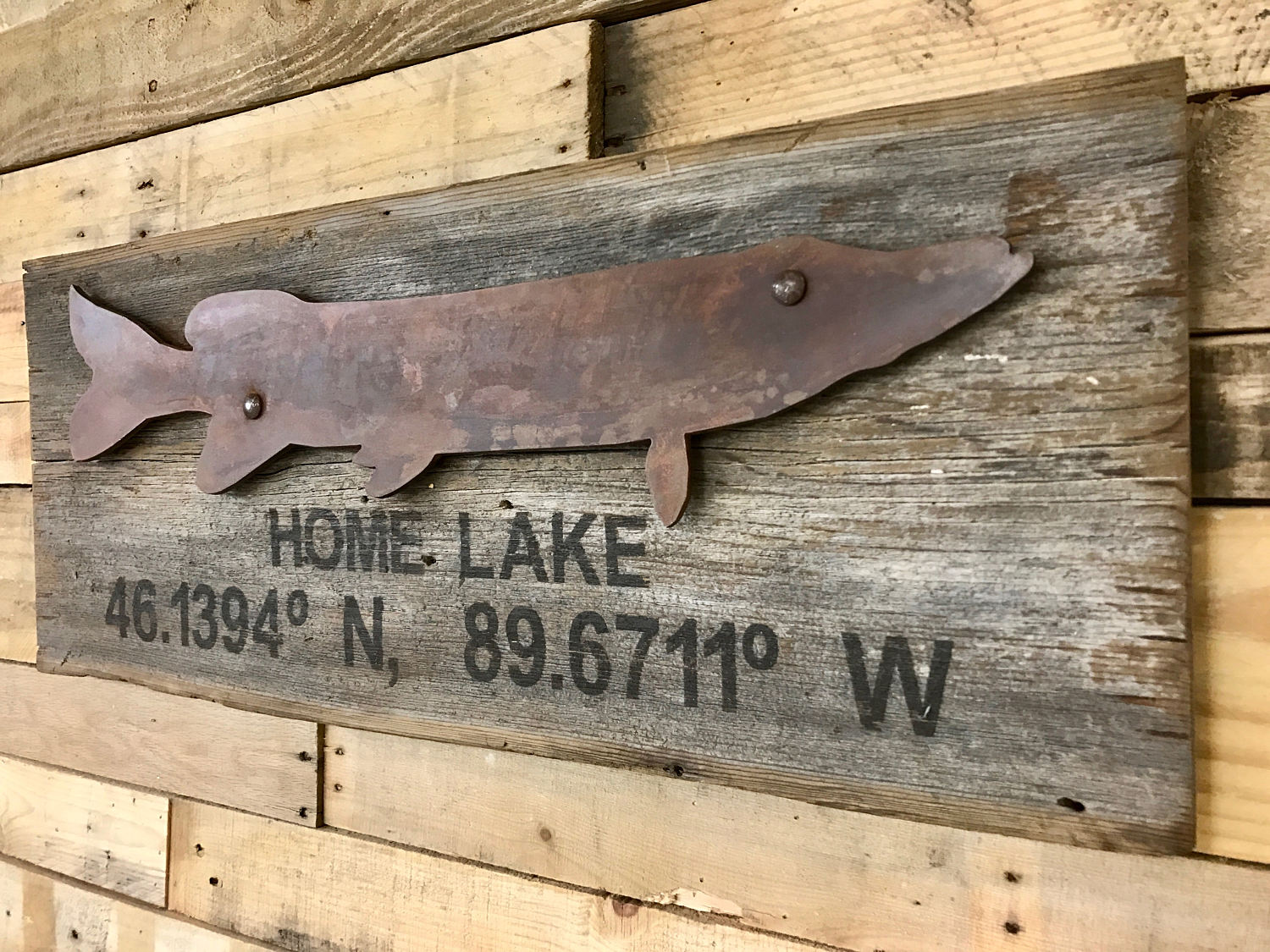 Up north fishing sign. Rusty Metal Northern pike mounted on | Etsy