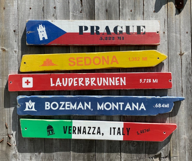 Group of 5 Random Directional Signs. Custom Made Creative Destination ...