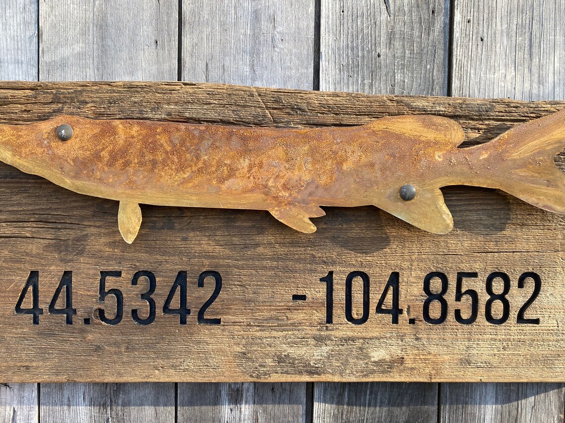 Up north fishing sign. Rusty Metal Northern pike mounted on | Etsy