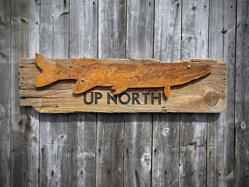Up North Fishing Sign. Rusty Metal Northern Pike Mounted on - Etsy