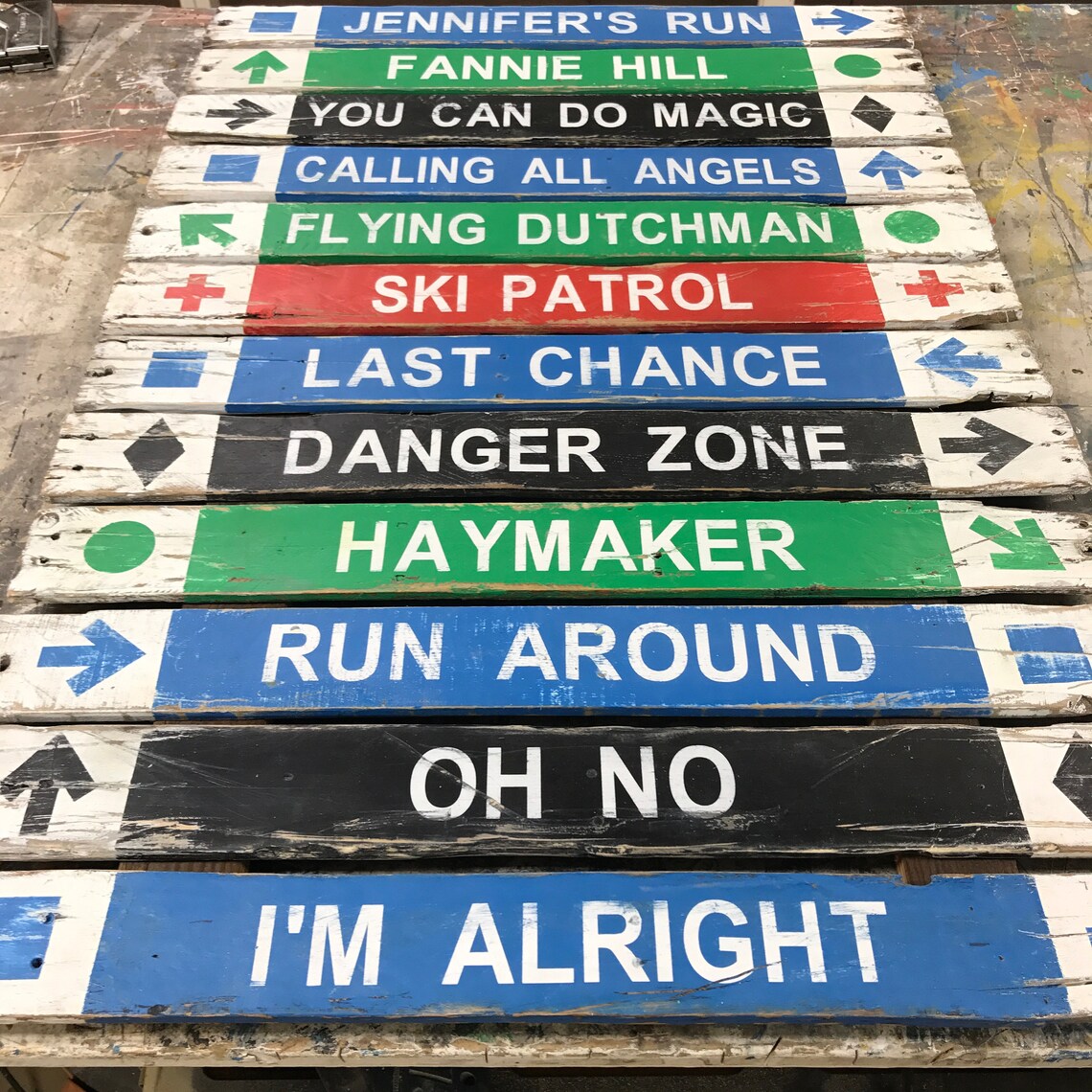 10-14 slat Custom ski trail signs Skiing Distressed wood sign | Etsy