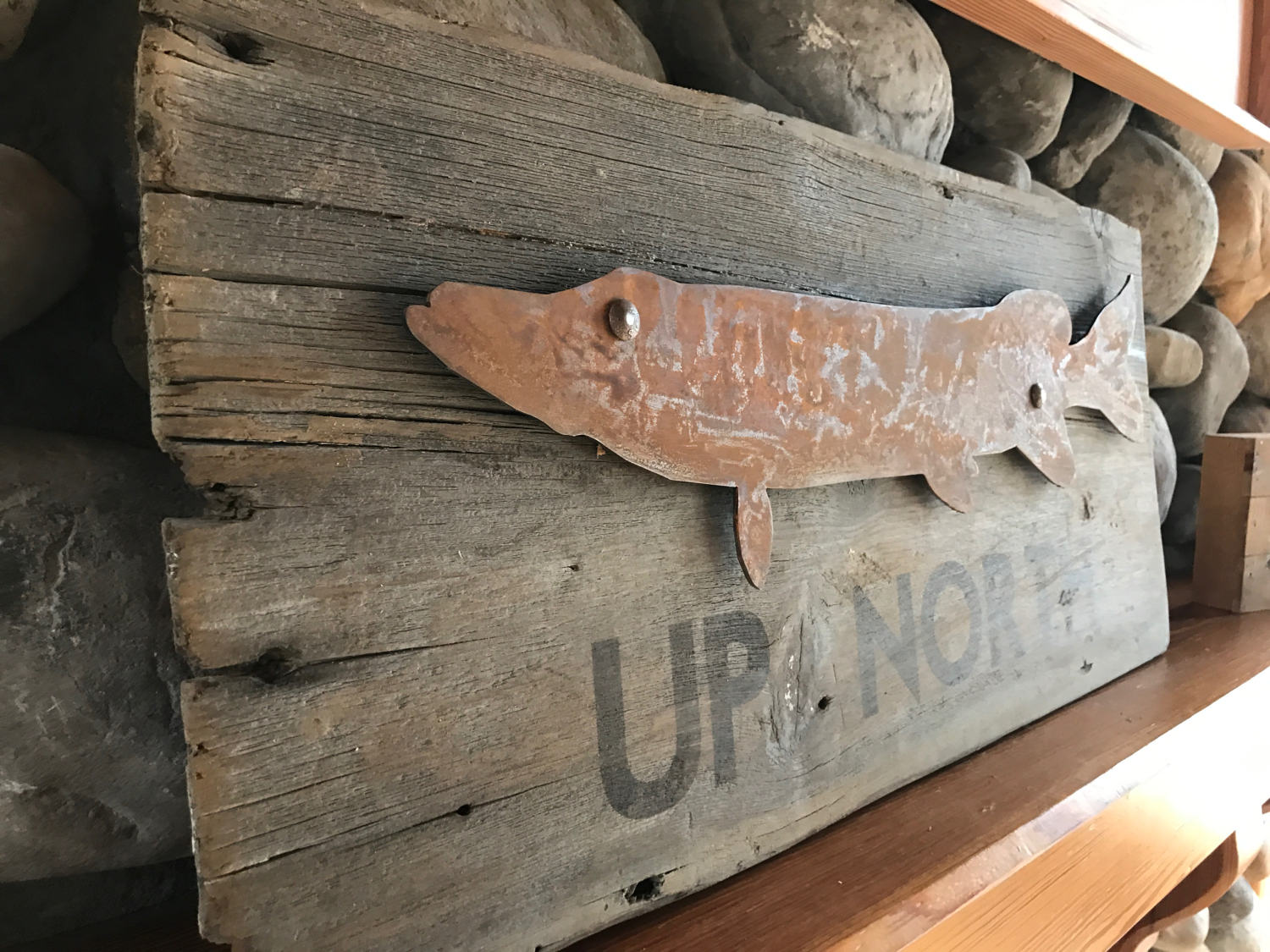 Up north fishing sign. Rusty Metal Northern pike mounted on | Etsy