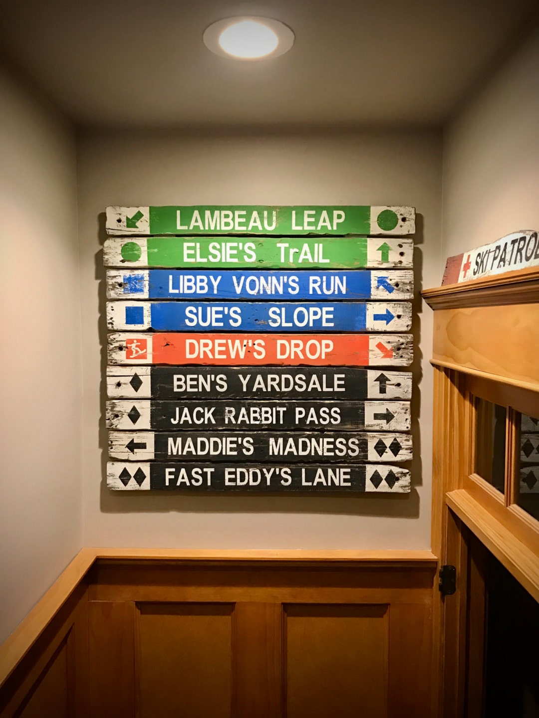 Custom Ski Trail Signs, Skiing Distressed Wood Sign. Personalized ...