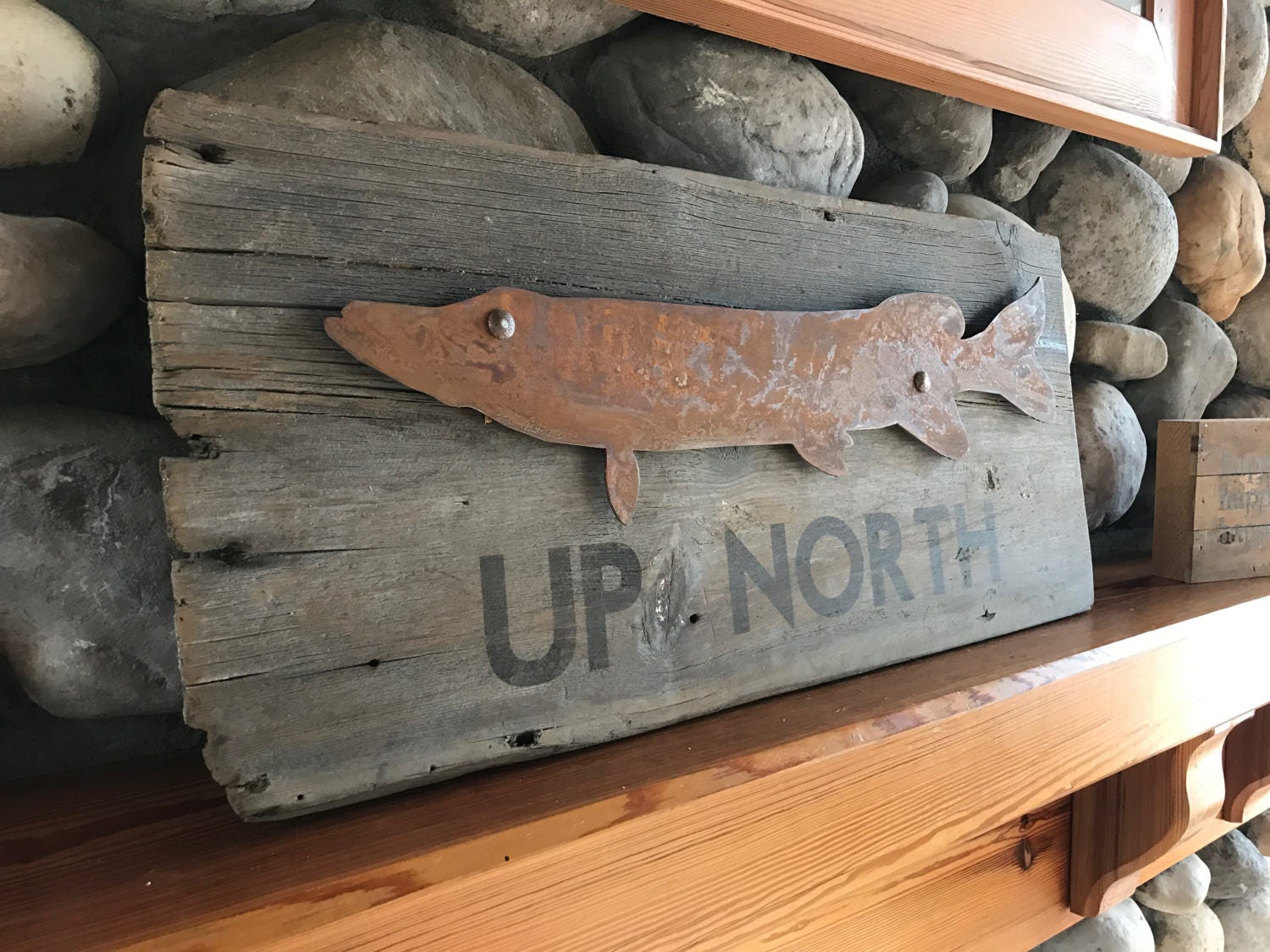 Up north fishing sign. Rusty Metal Northern pike mounted on | Etsy