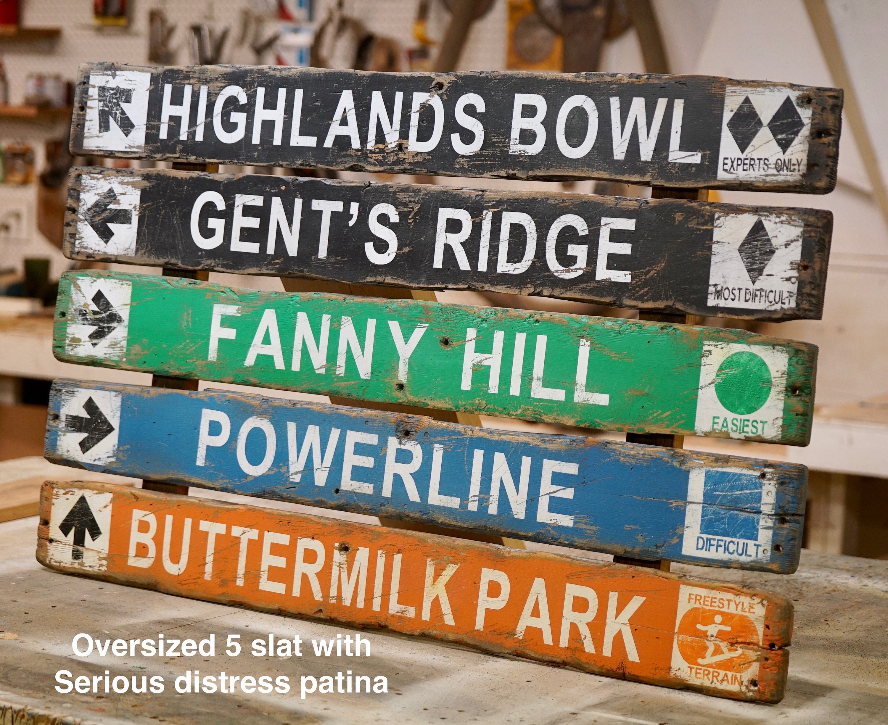 Supersized Custom Ski Trail Signs, 3-9 Slat Skiing Distressed Wood Sign ...