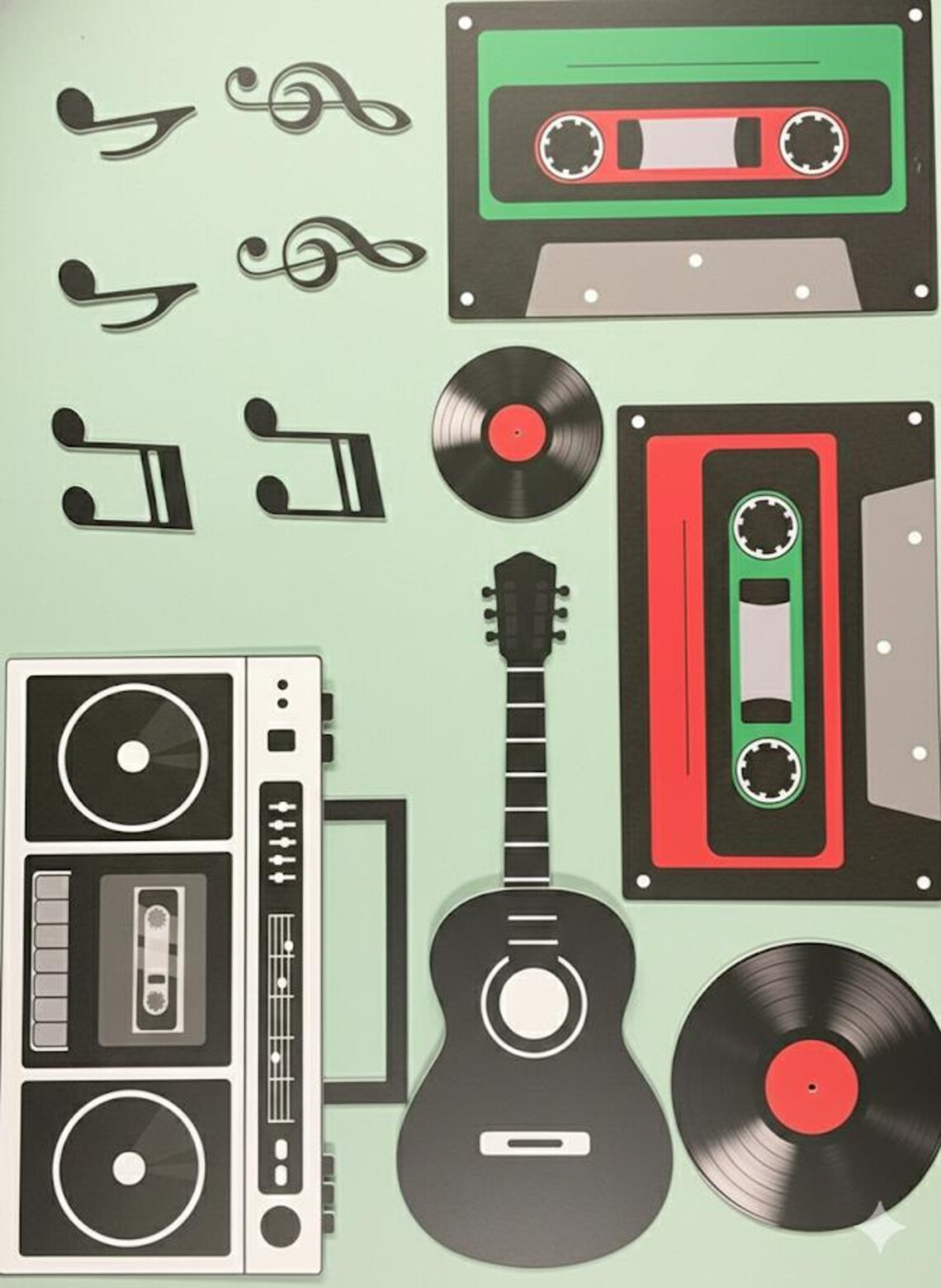 Large Retro Music Cutouts - Vintage Cassette, Guitar, Vinyl & Boombox ...