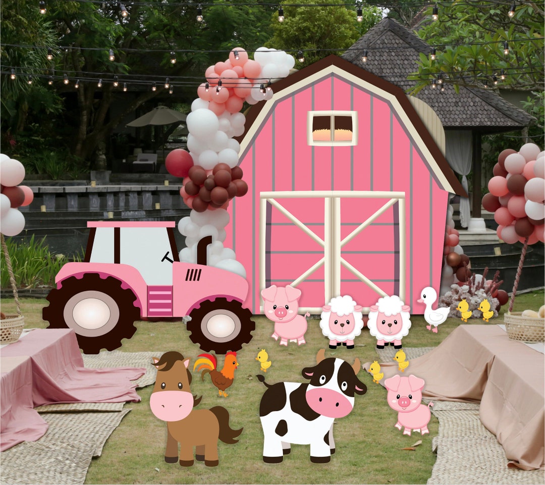 Pink and Red Barn With Farm Animals - Etsy