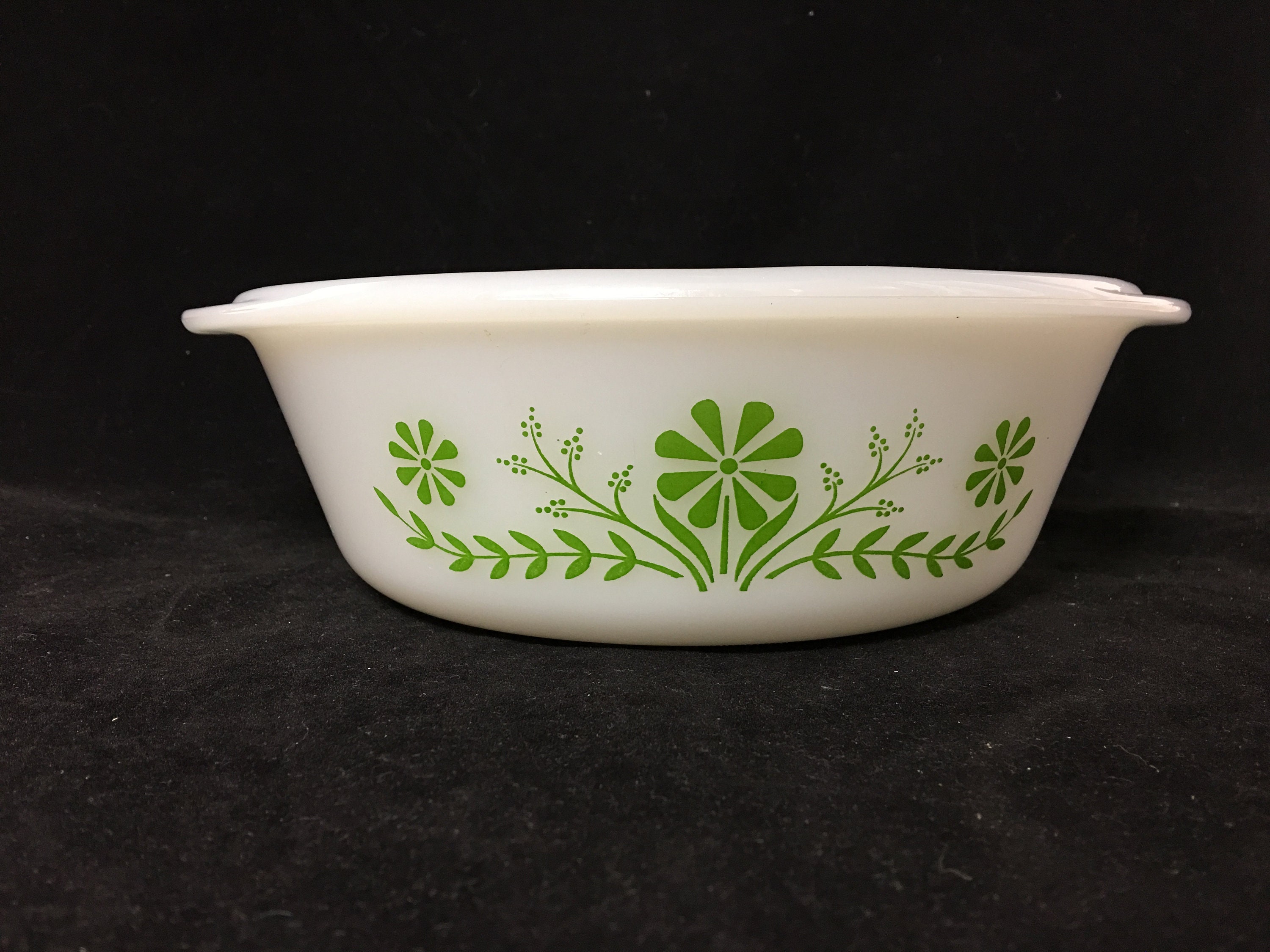 Set of 2 Vintage Glasbake Green Daisy Cookware- J2429 and J514