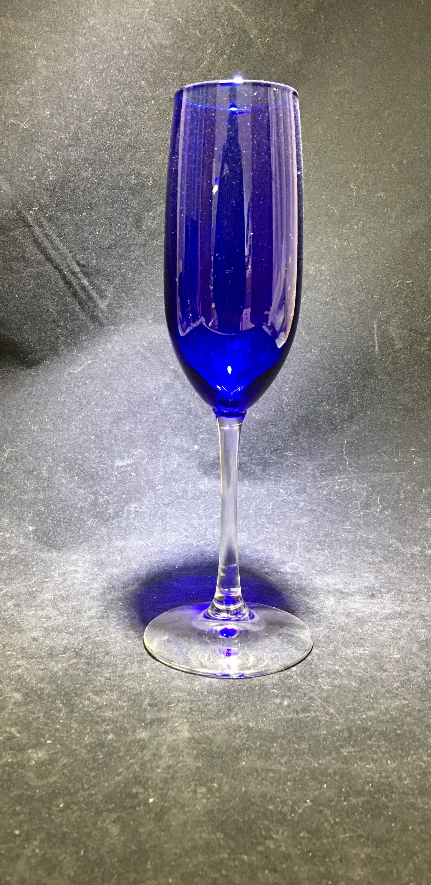 Vintage Cobalt Blue Clear Stem Champagne Flutes (8 oz), Set of 4