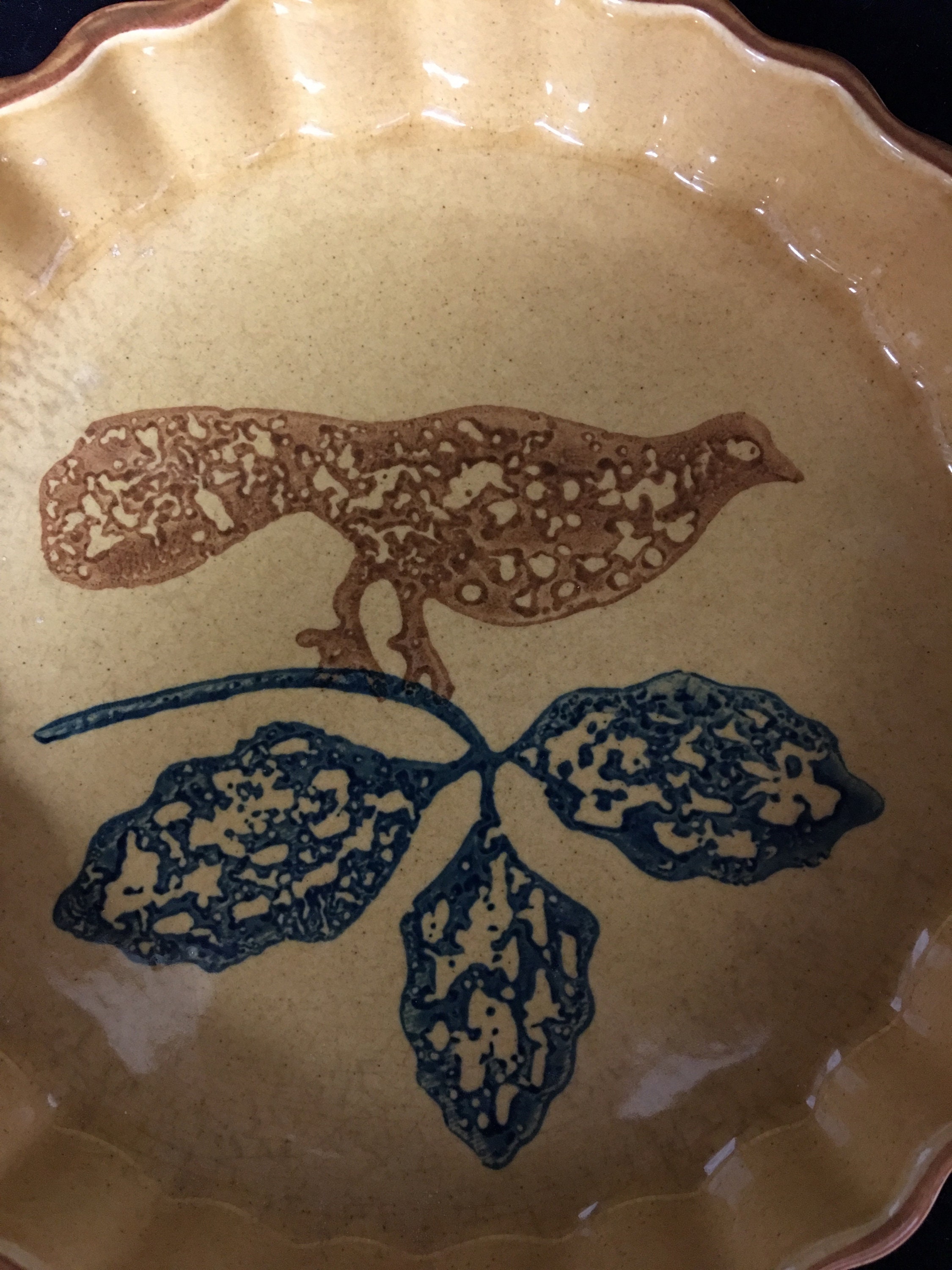 Vintage Pfaltzgraff Sponge Bird Pattern Quiche Dish