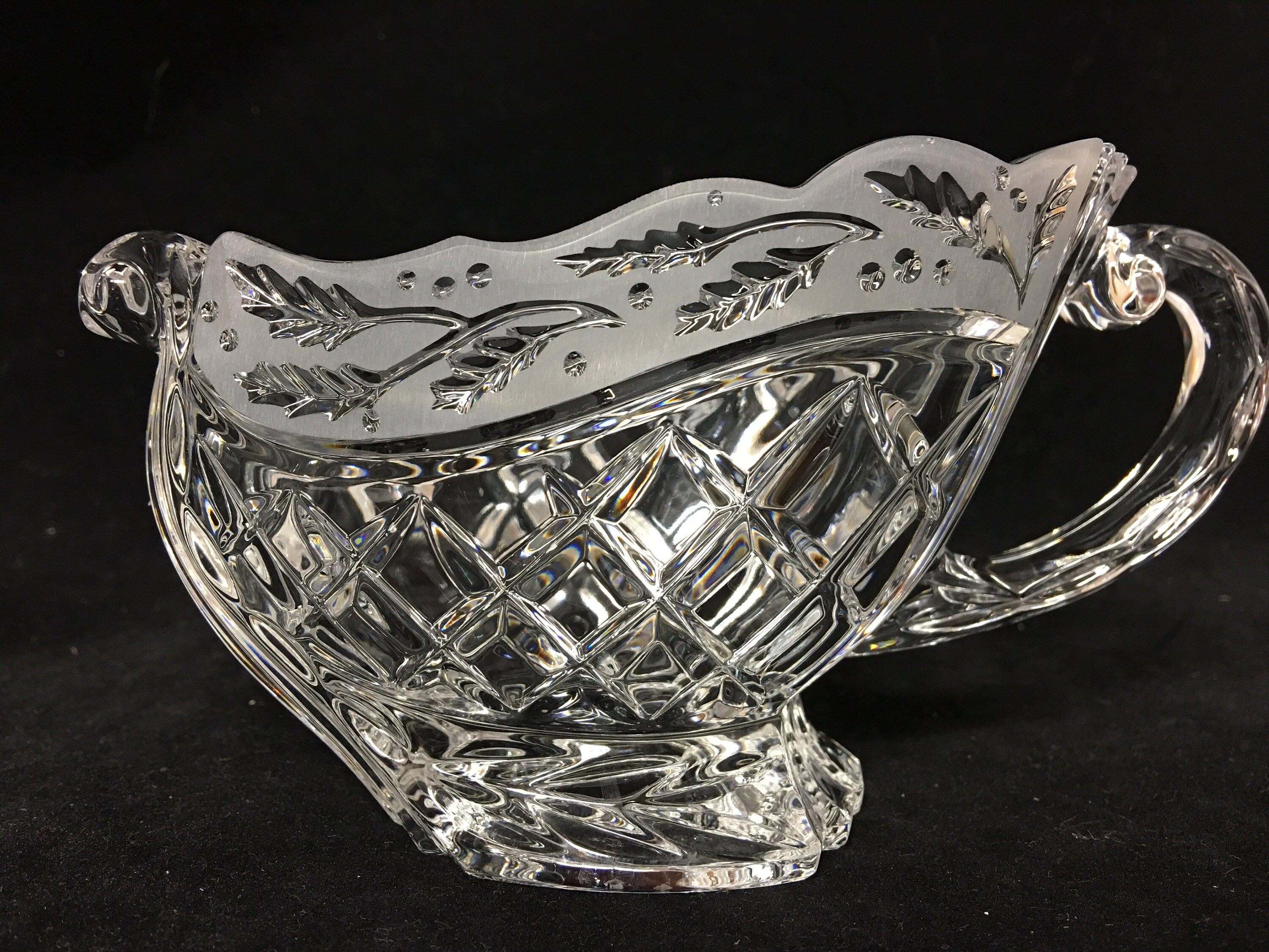 Vintage Gorham Lead Crystal Holiday Sleigh Sugar and Creamer Set