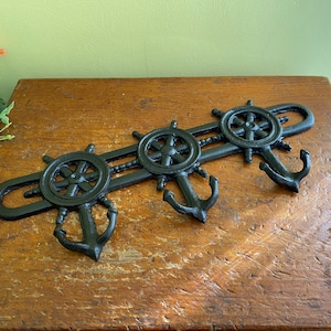 Cast Iron Wall Hooks Nautical / Sailing Ships Wheel and Anchor Design ...