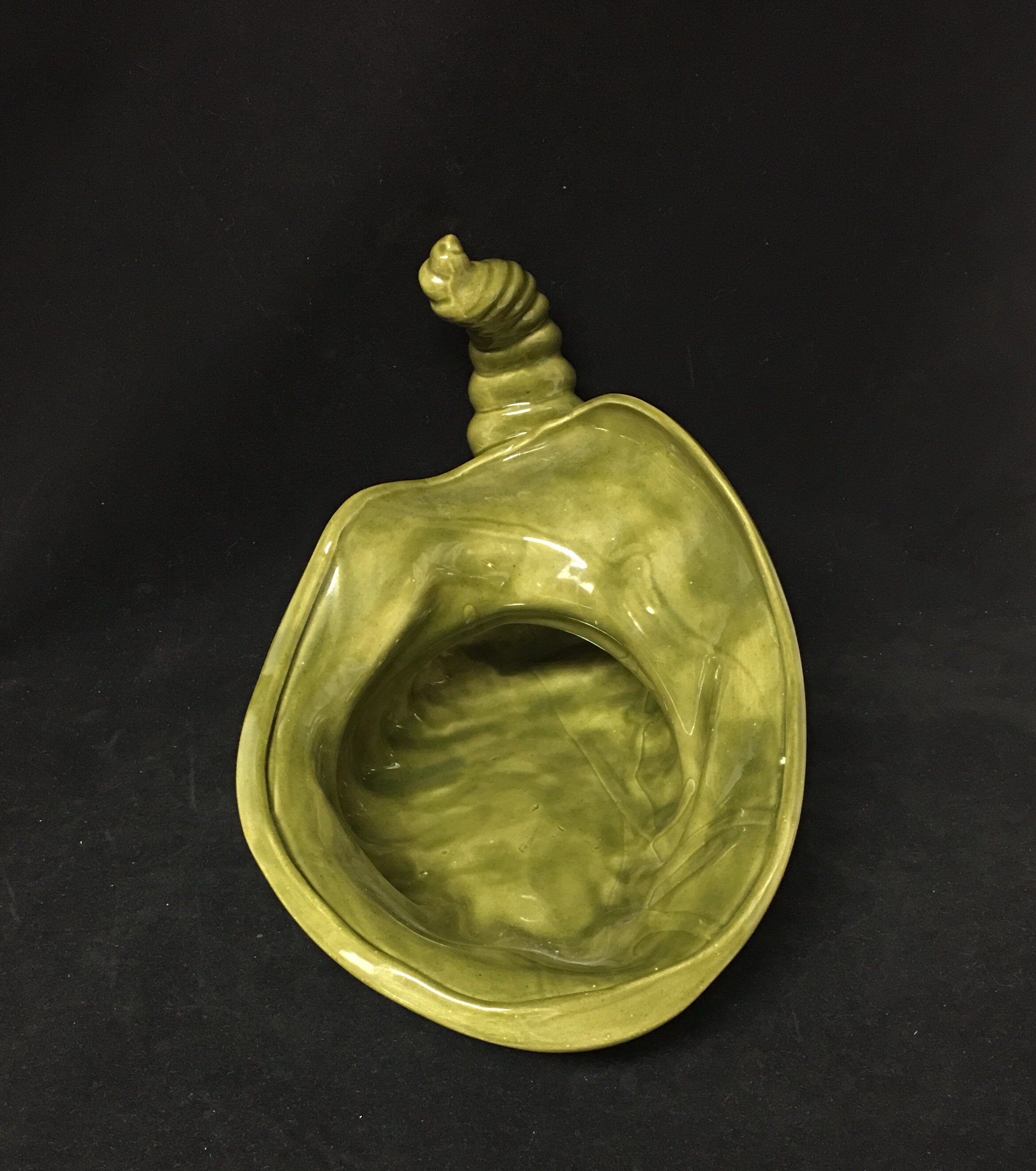 Vintage Olive Green Large Ceramic Cornucopia