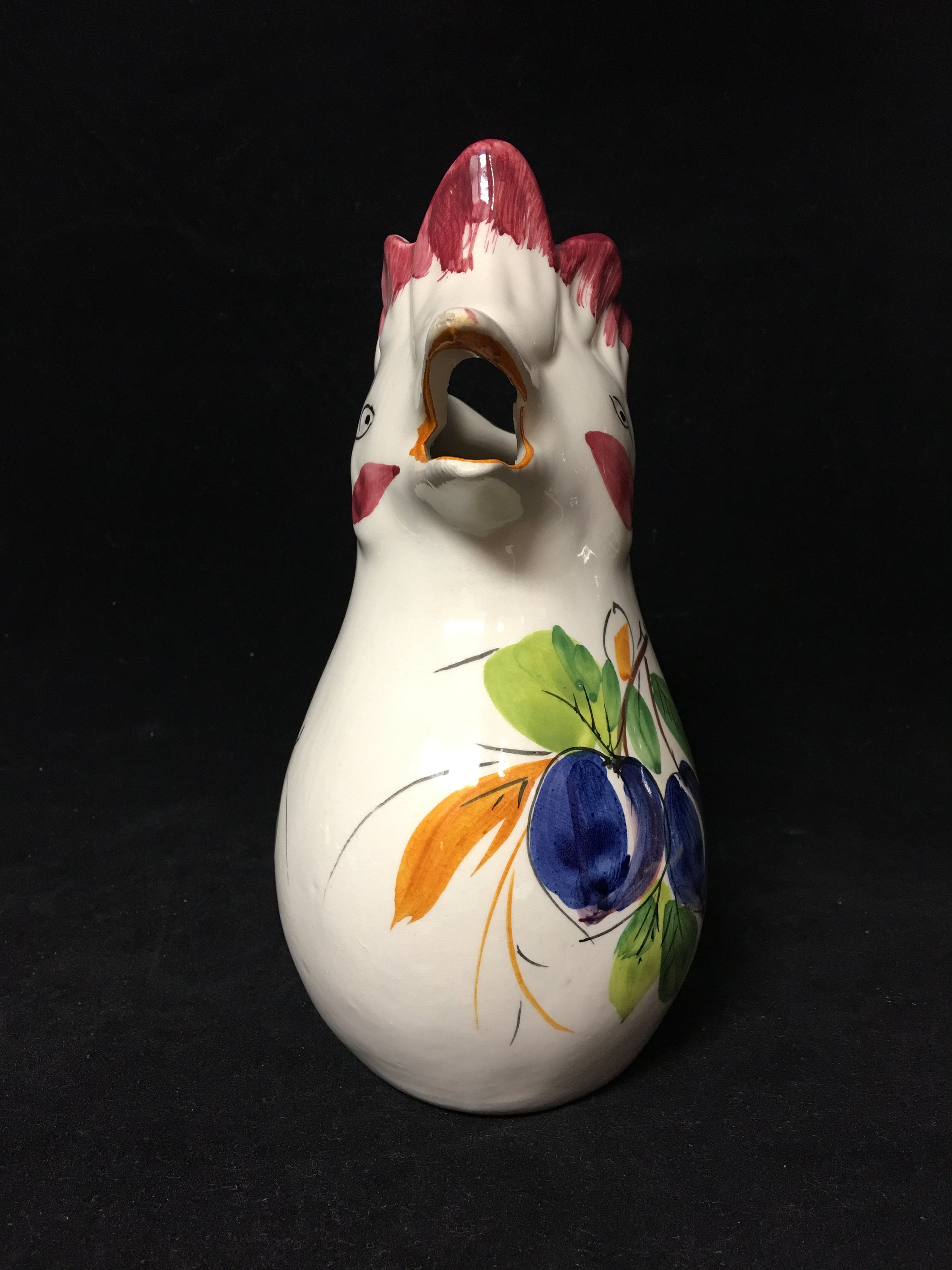Vintage Italian Hand Painted Pottery Country Rooster Pitcher