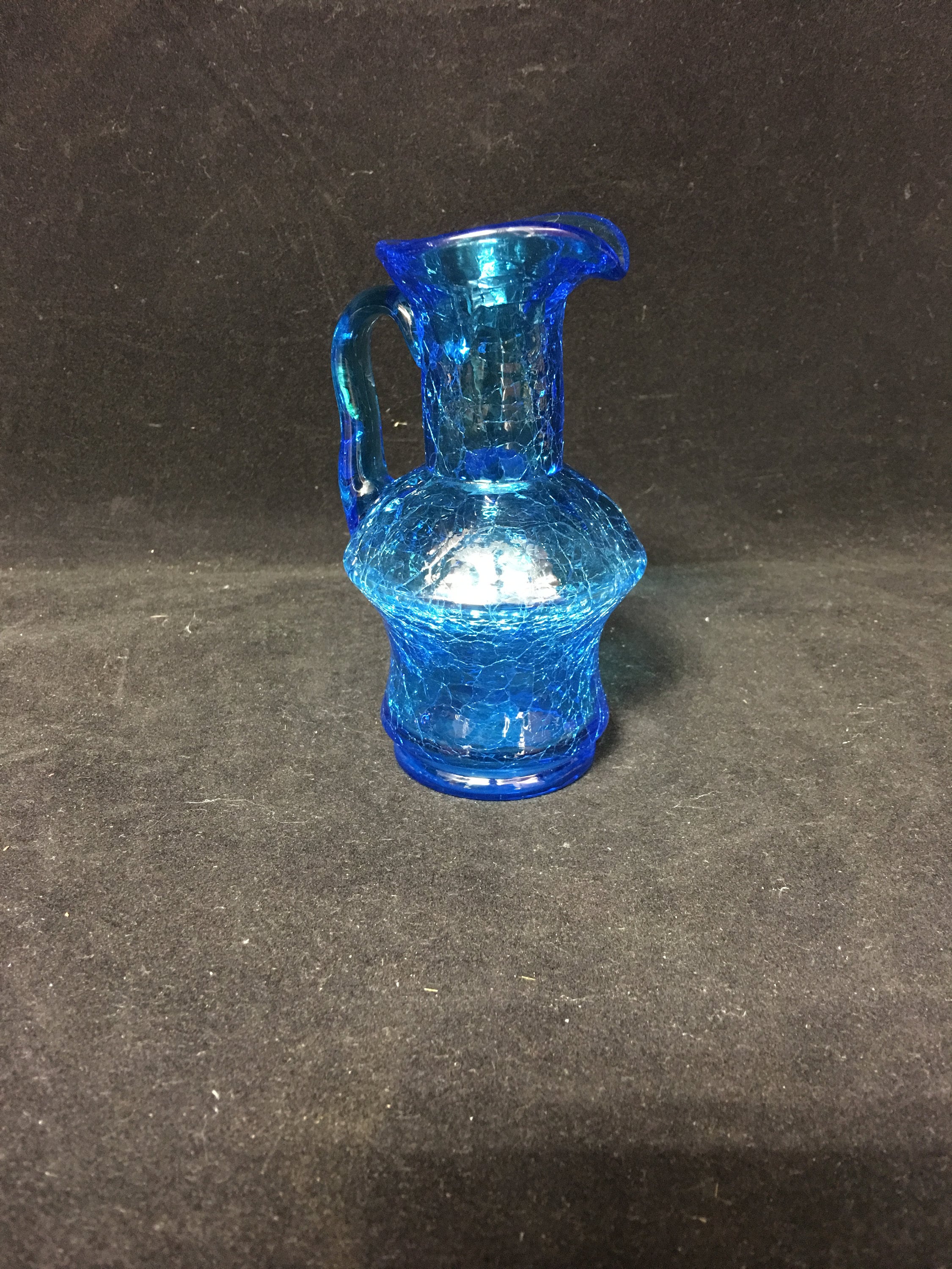 Vintage Blue Crackle Glass Miniature Pitcher