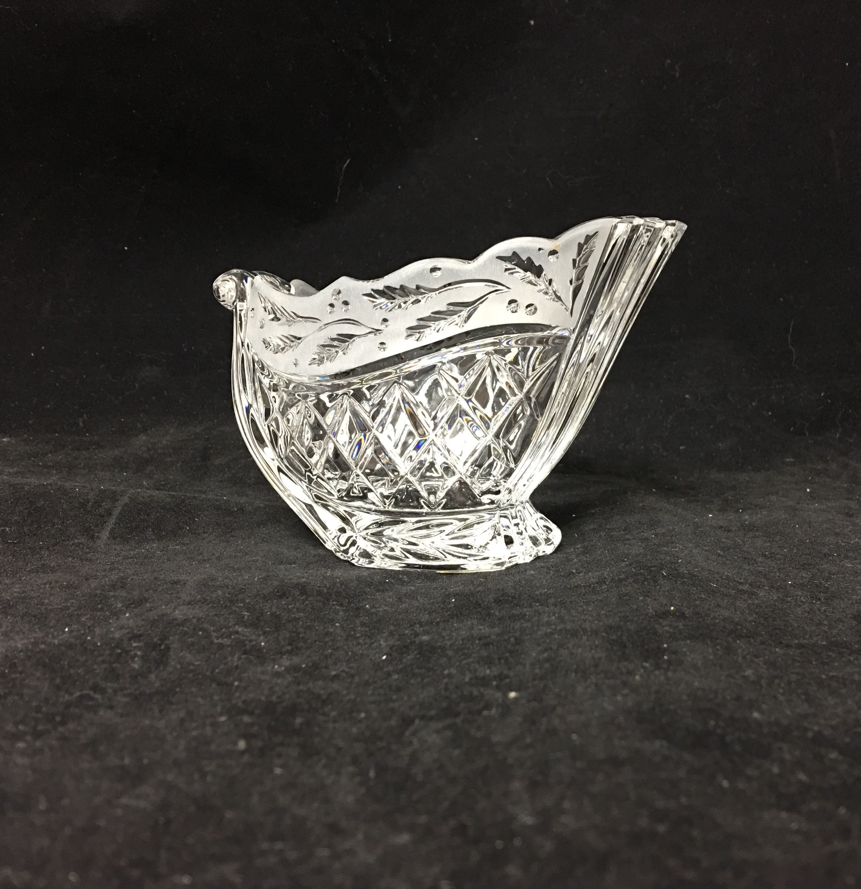 Vintage Gorham Lead Crystal Holiday Sleigh Sugar and Creamer Set