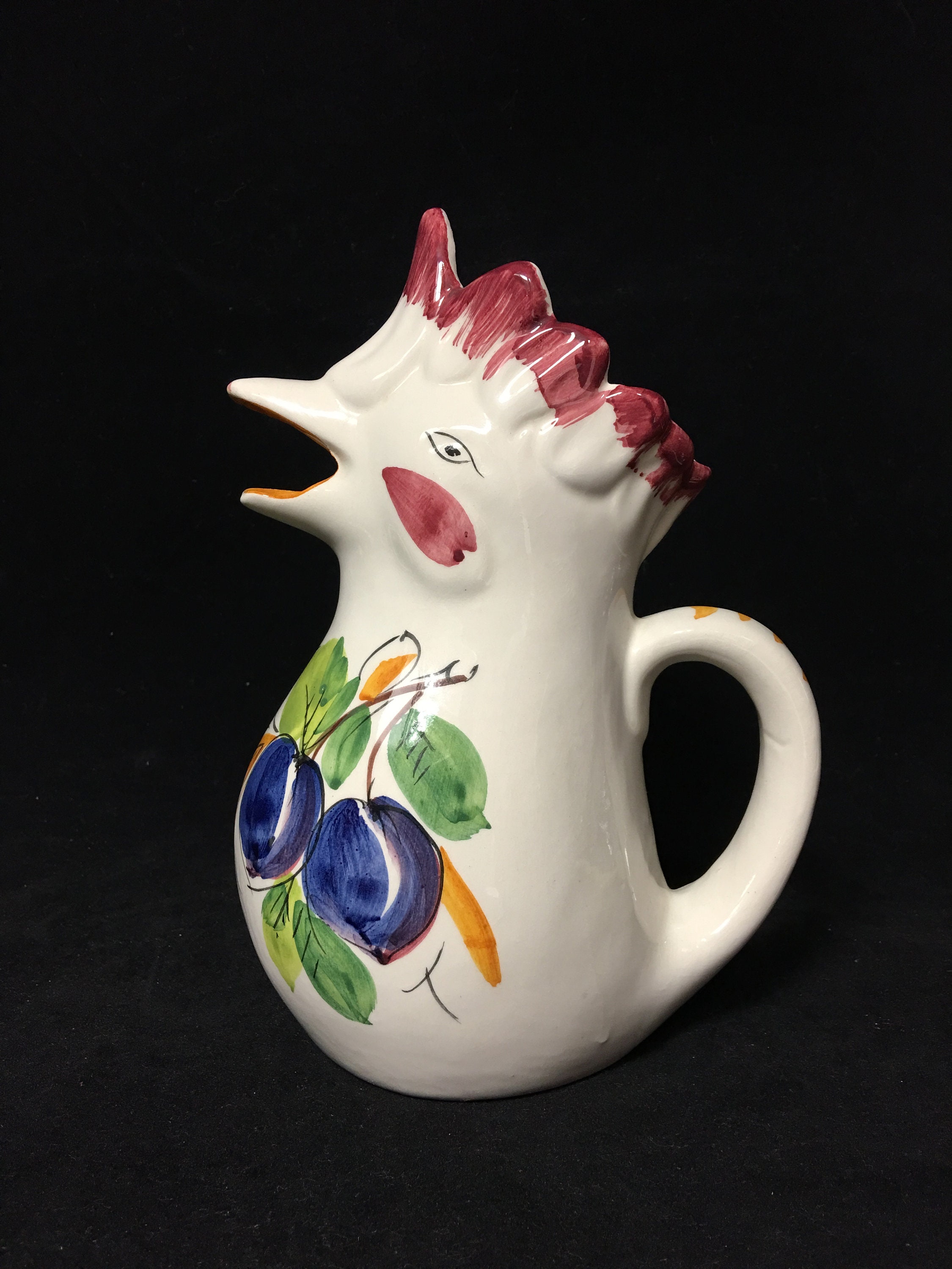 Vintage Italian Hand Painted Pottery Country Rooster Pitcher