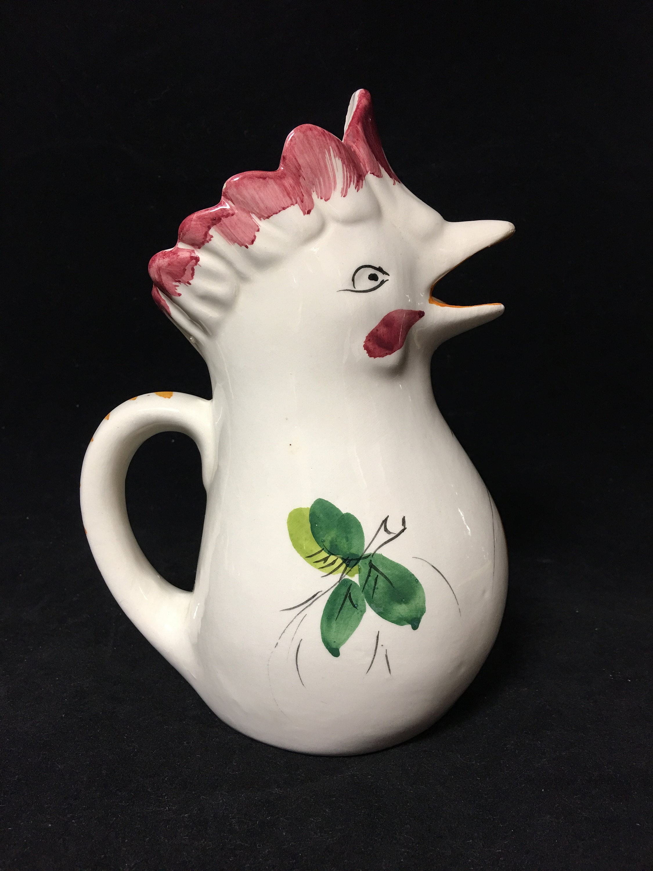 Vintage Italian Hand Painted Pottery Country Rooster Pitcher