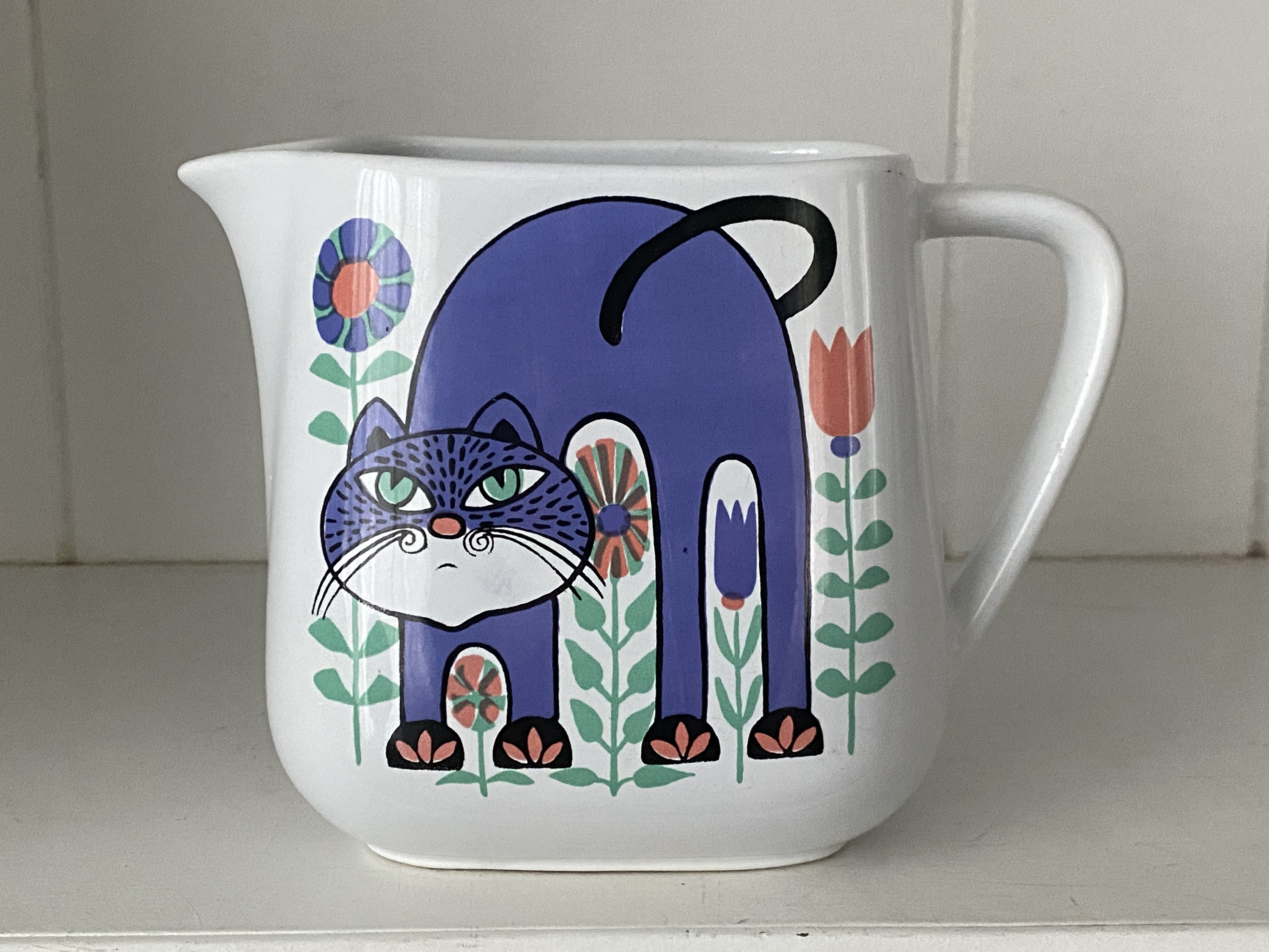 Juice Pitcher Purple Cat Artwork Rare Vintage Ceramic Retro Design Made ...