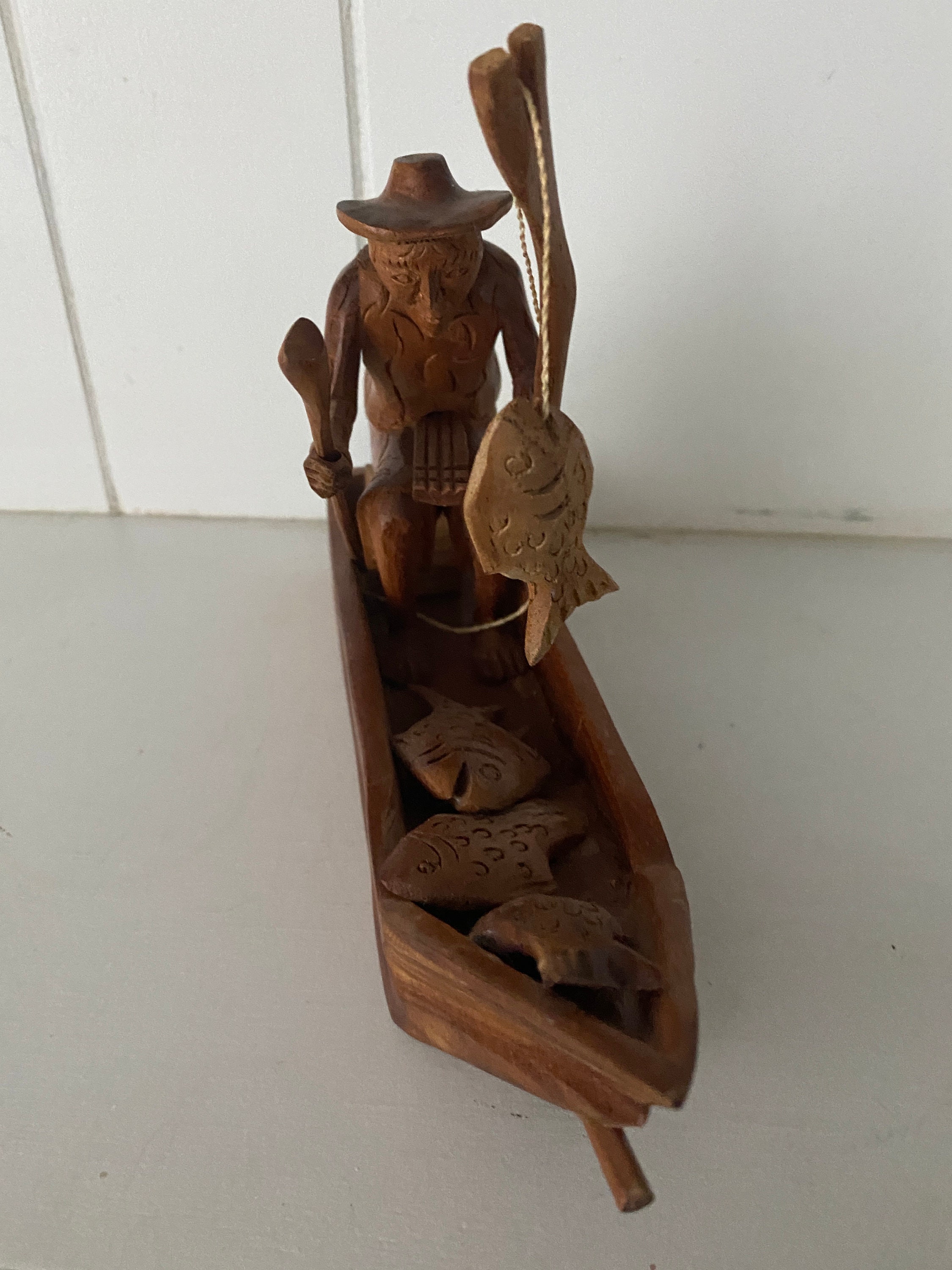 Wooden Fisherman Decoration Vintage Hand-carved Folk Art of Old Man ...