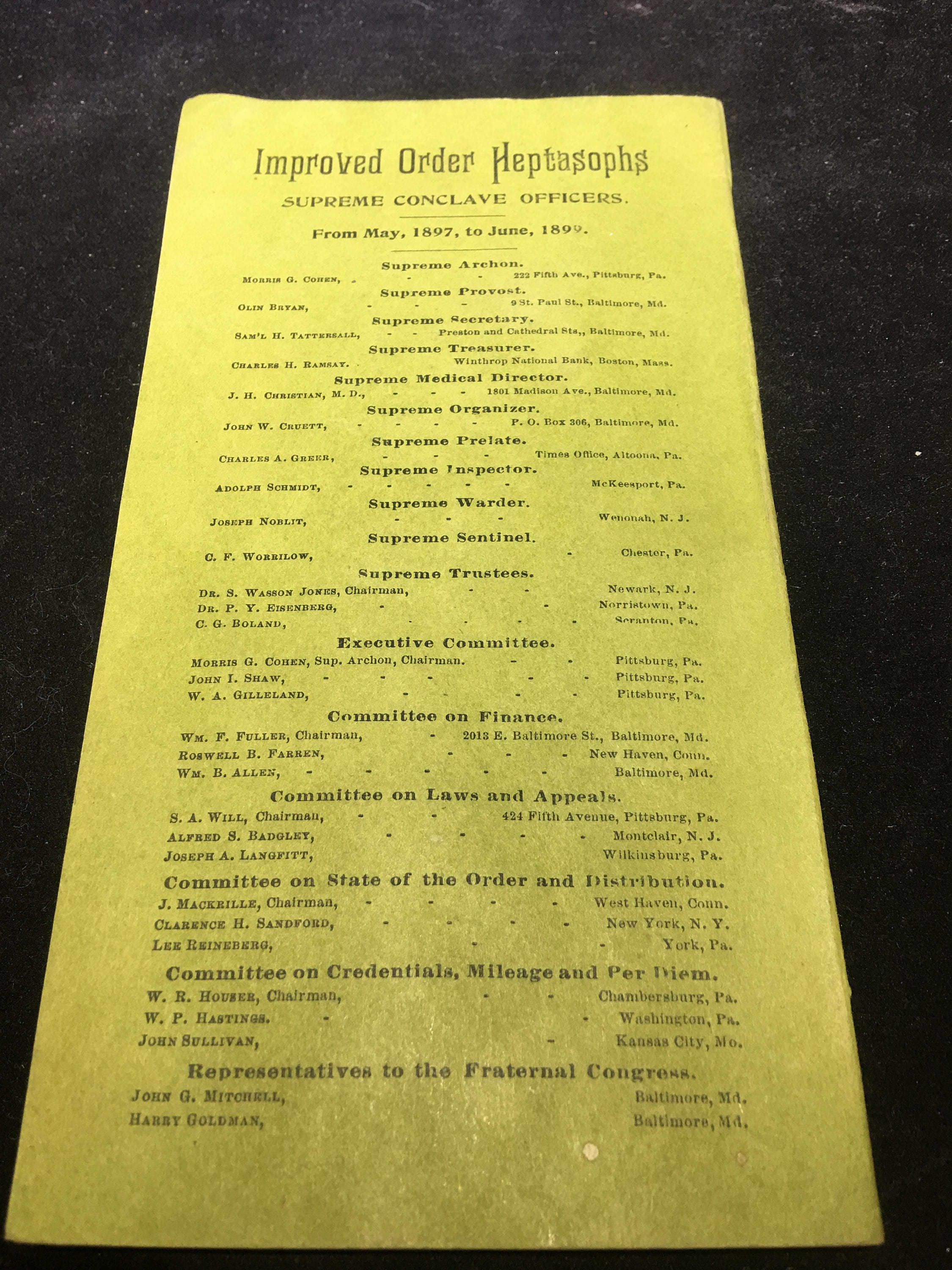 1897 Constitution and Laws of the Improved Order Heptasophs