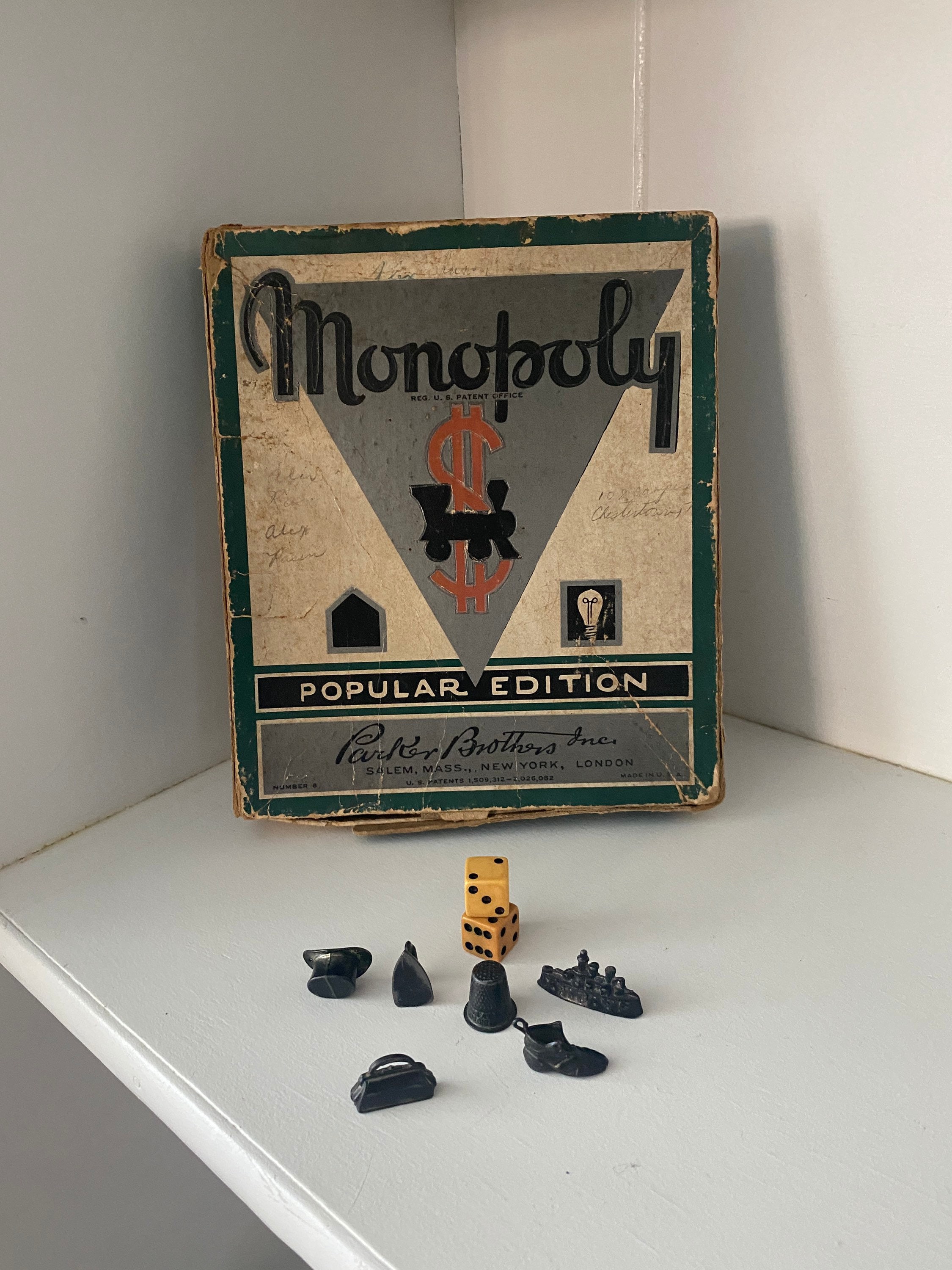 Rare Monopoly Tokens, Dice and Game Box