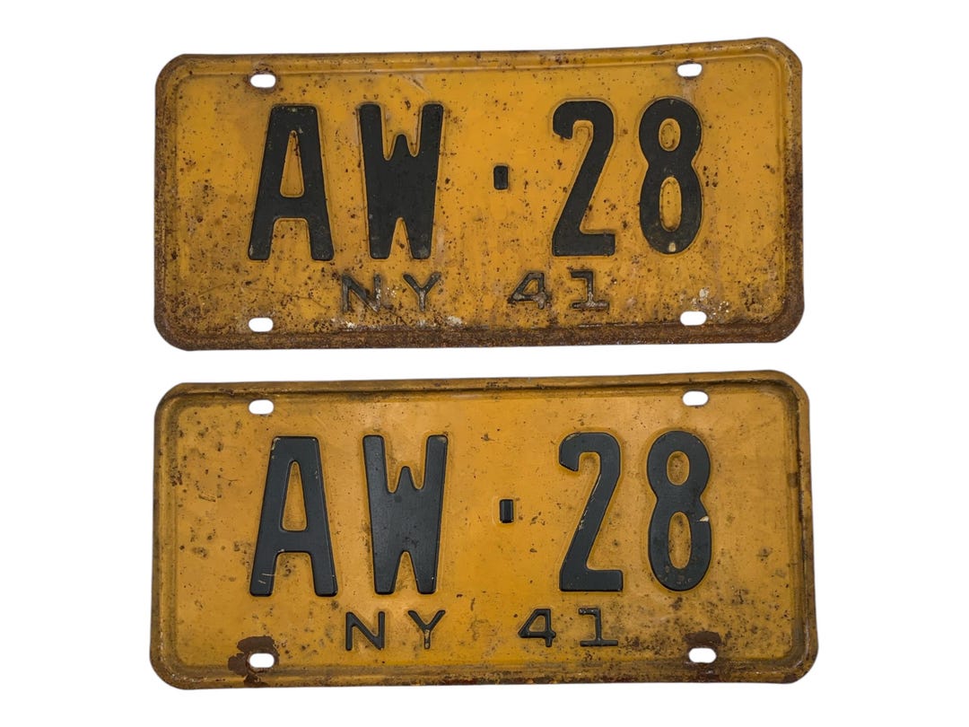 1941 New York License Plate AW.28 (pair) - Etsy
