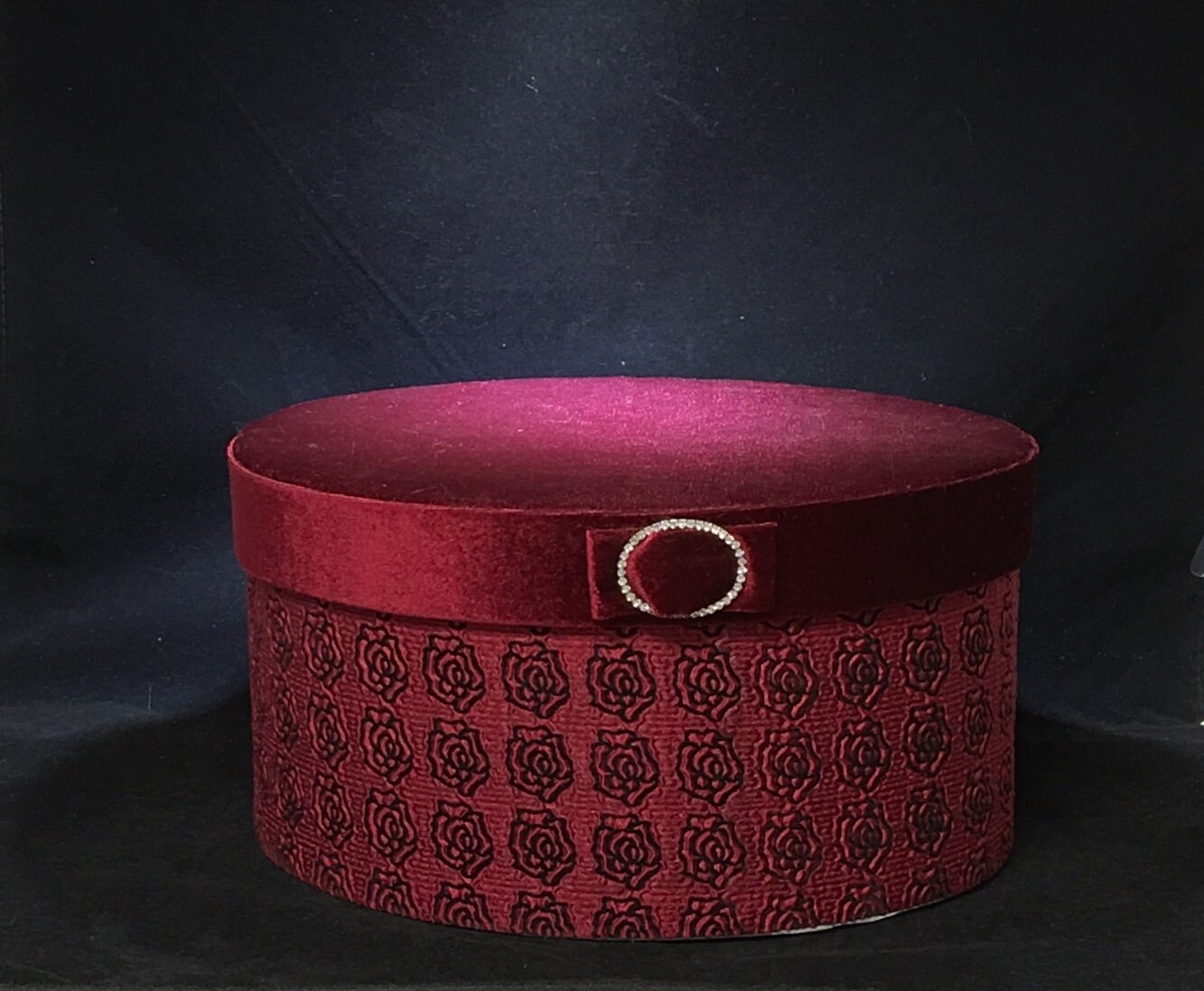 Vintage Oblong Nordstrom Velvet and Satin Hat Box with Rhinestone ...