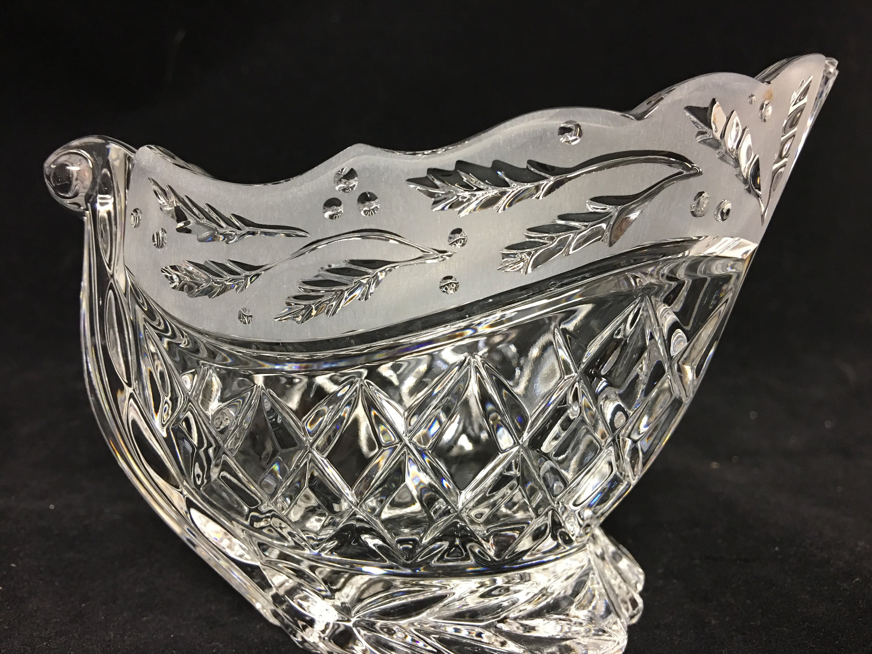 Vintage Gorham Lead Crystal Holiday Sleigh Sugar and Creamer Set