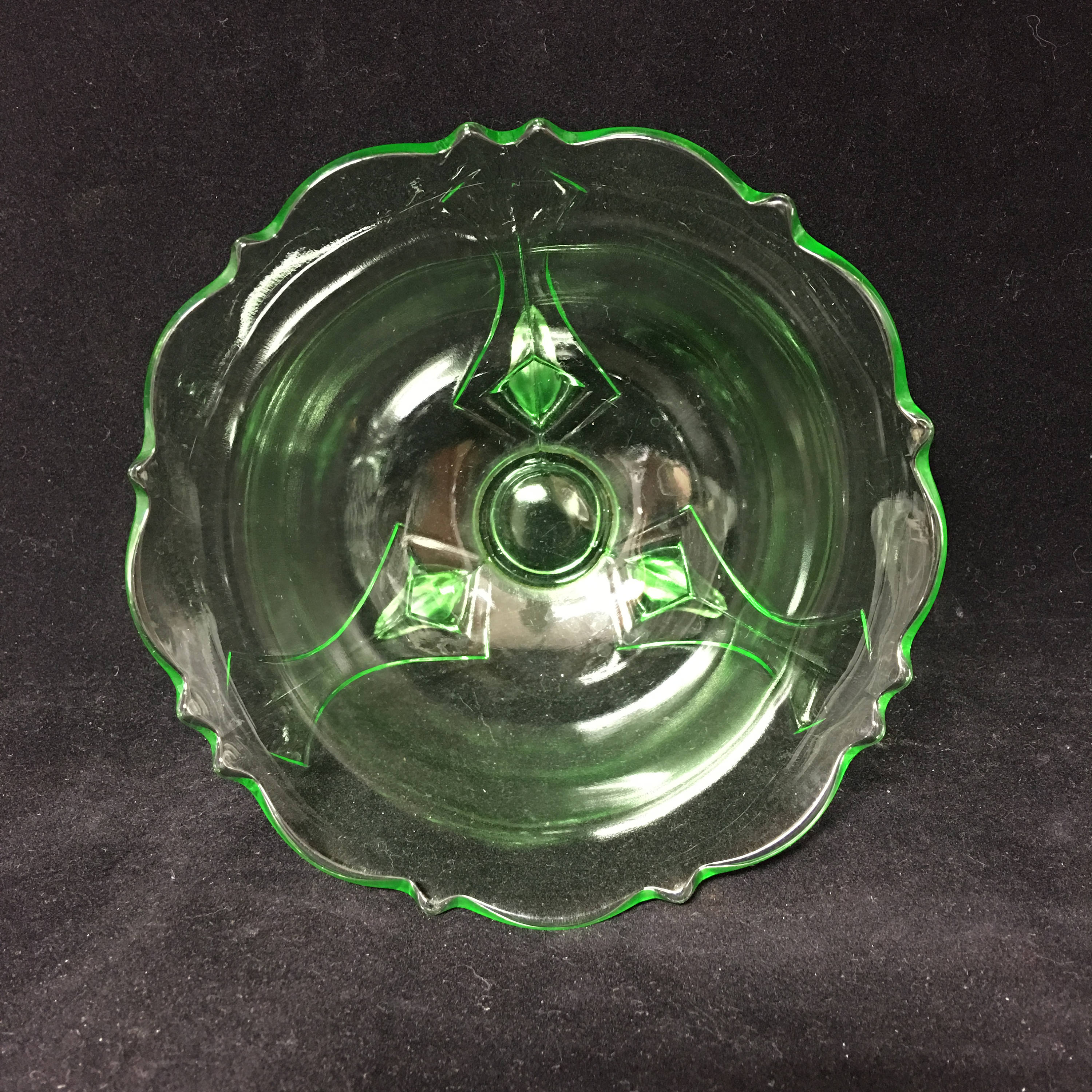 Vintage Green Footed Jelly Dish with Fluted edge and matching Jelly Spoon
