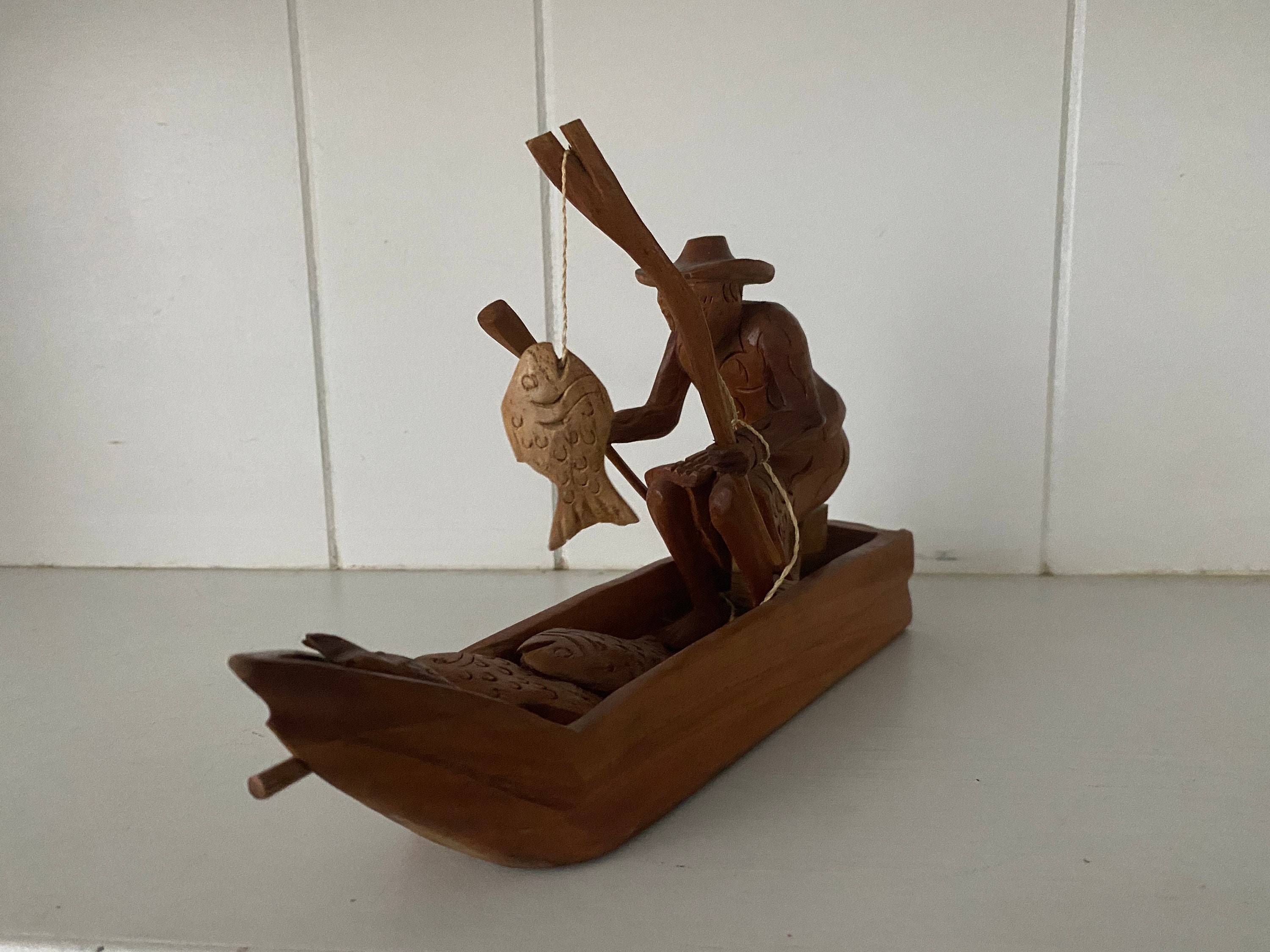 Wooden Fisherman Decoration Vintage Hand-carved Folk Art of Old Man ...