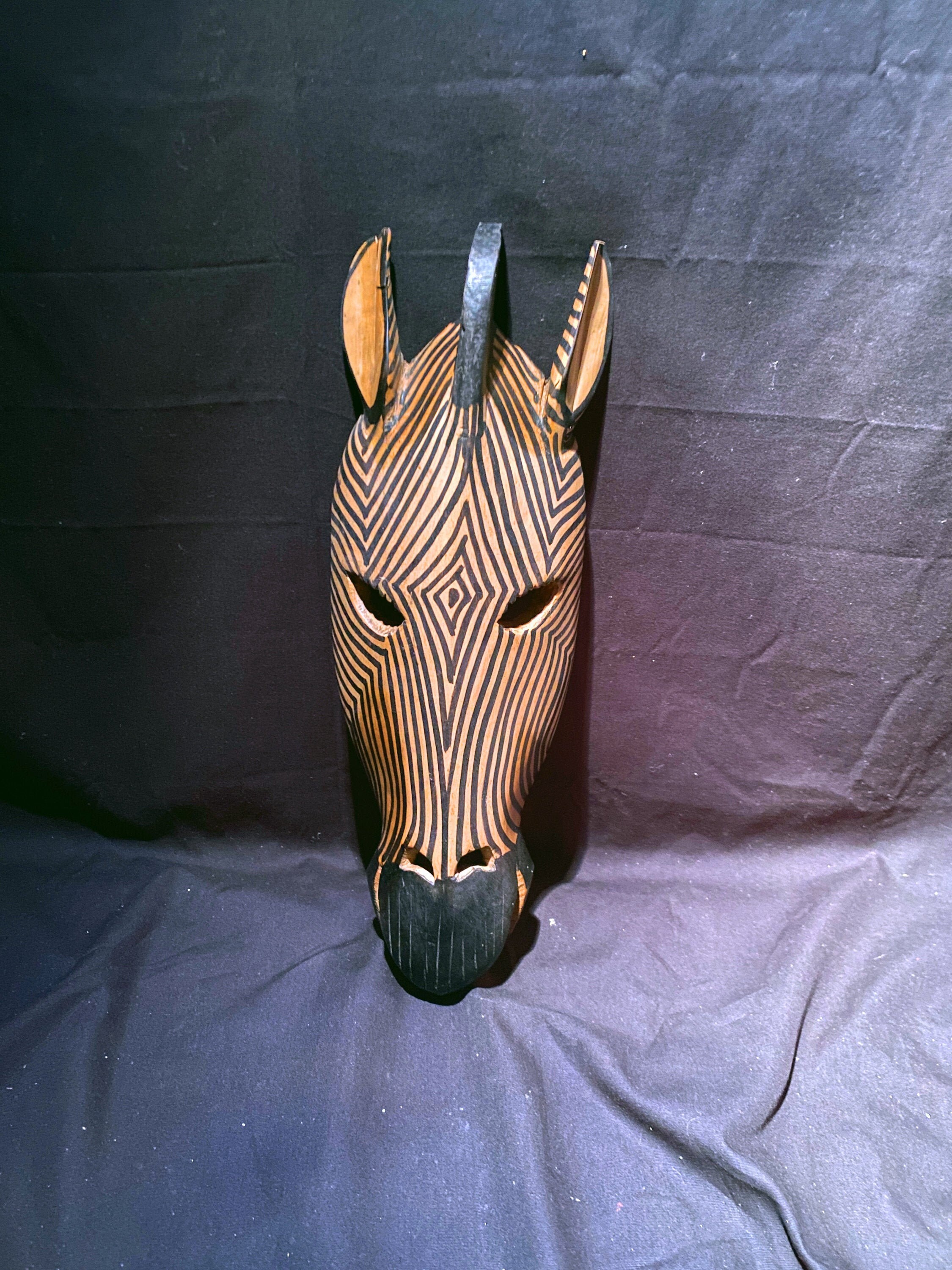 Hand Carved Vintage Wooden Mask Zebra Head