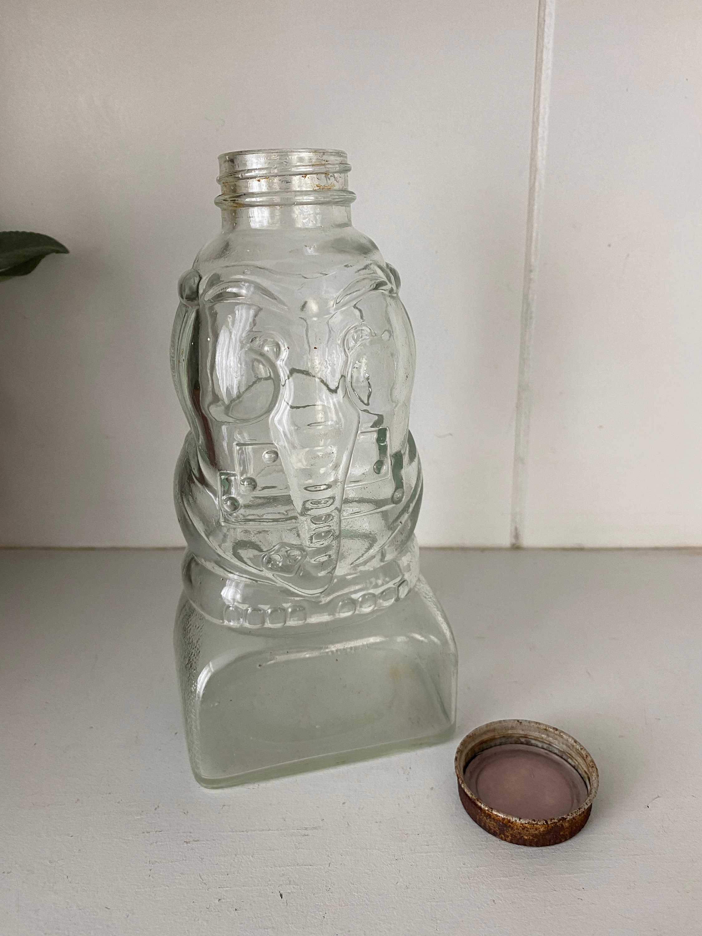 Glass Elephant Syrup Bottle Castle Products Co. Newark, NJ