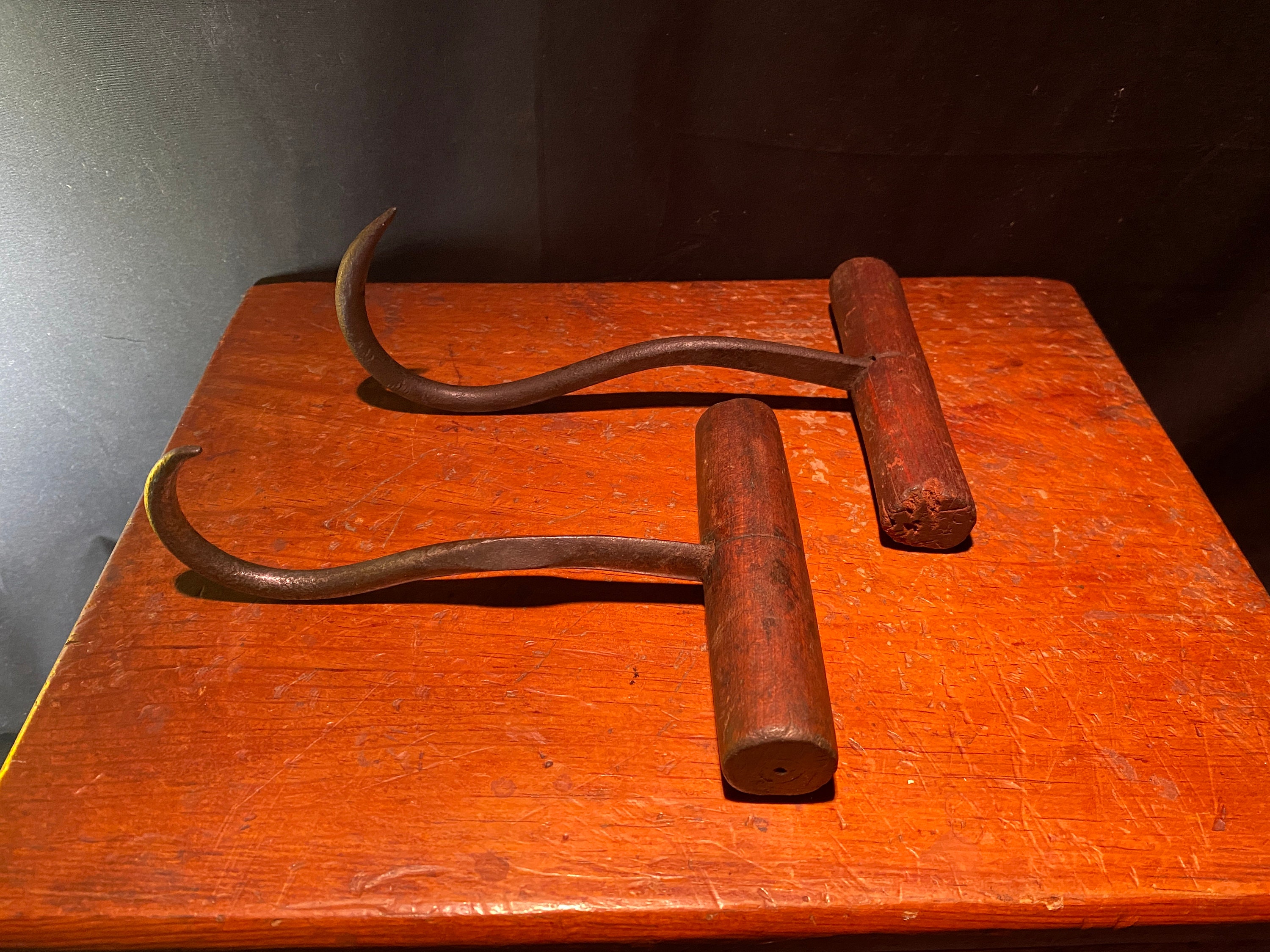 Primitive Wooden Handle Farm Hooks