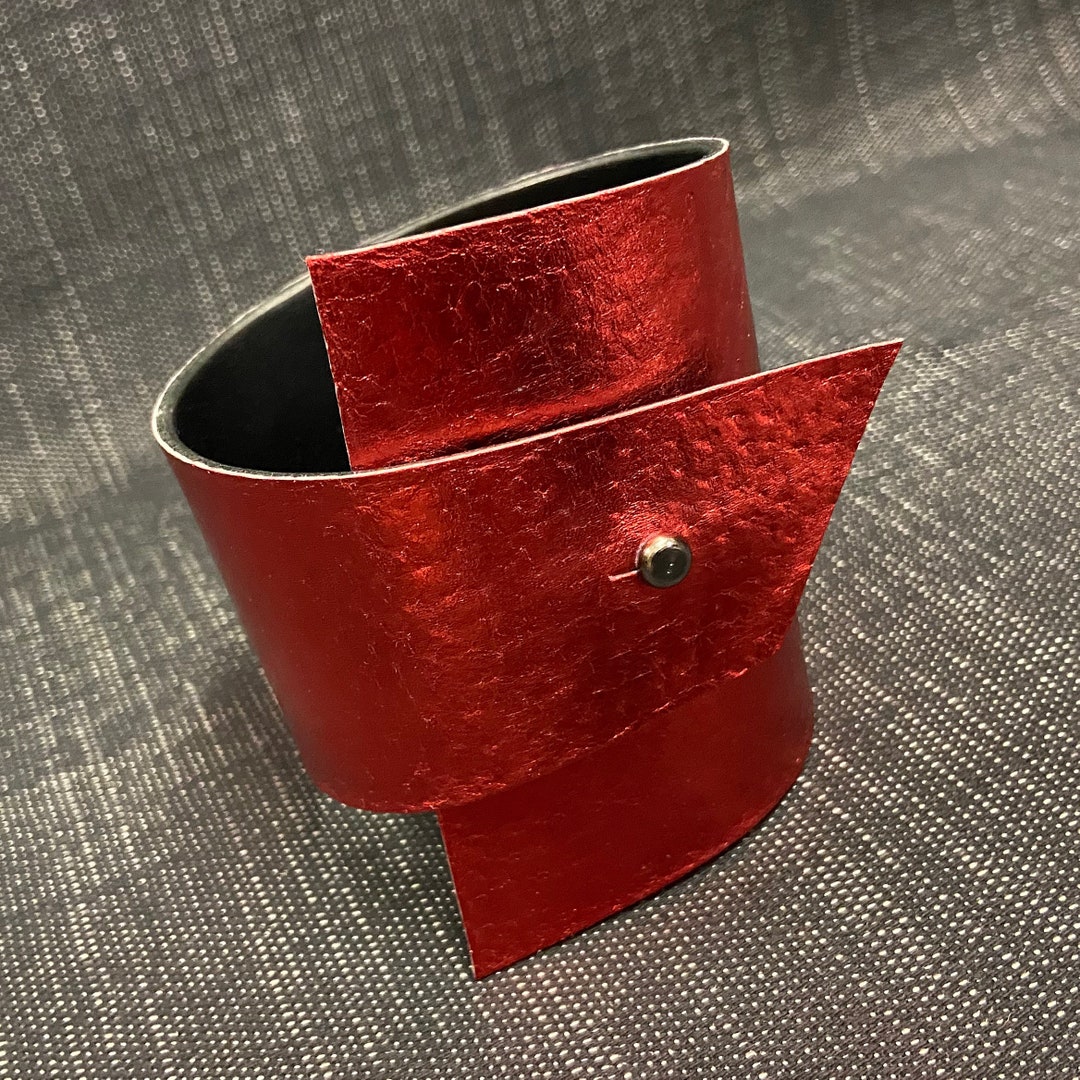 Leather Cuff Bracelet, Metallic Leather, Avant Garde, Unique ...