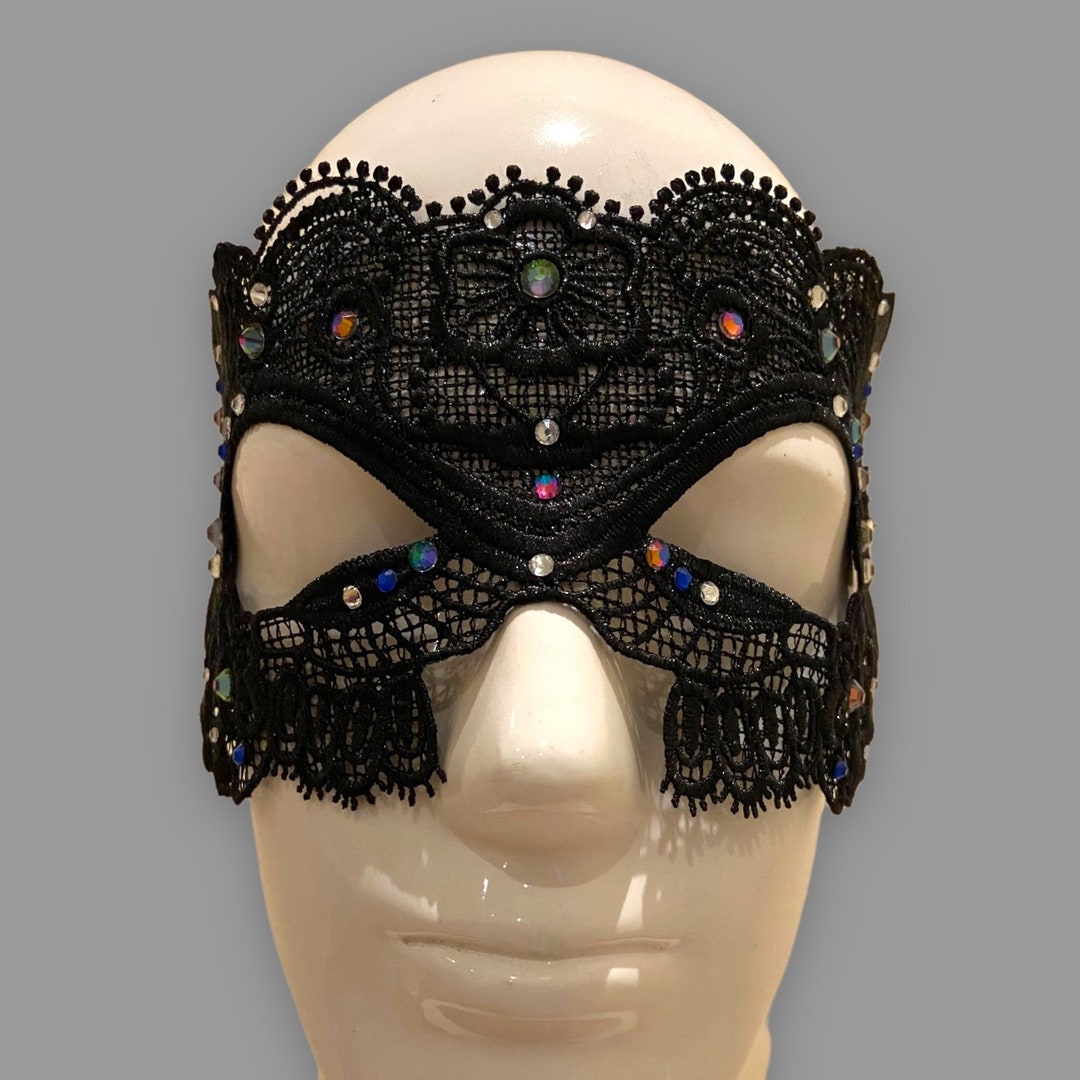 Black Lace Mask, Black Masquerade Ball Mask, Jewelled Masquerade Mask ...
