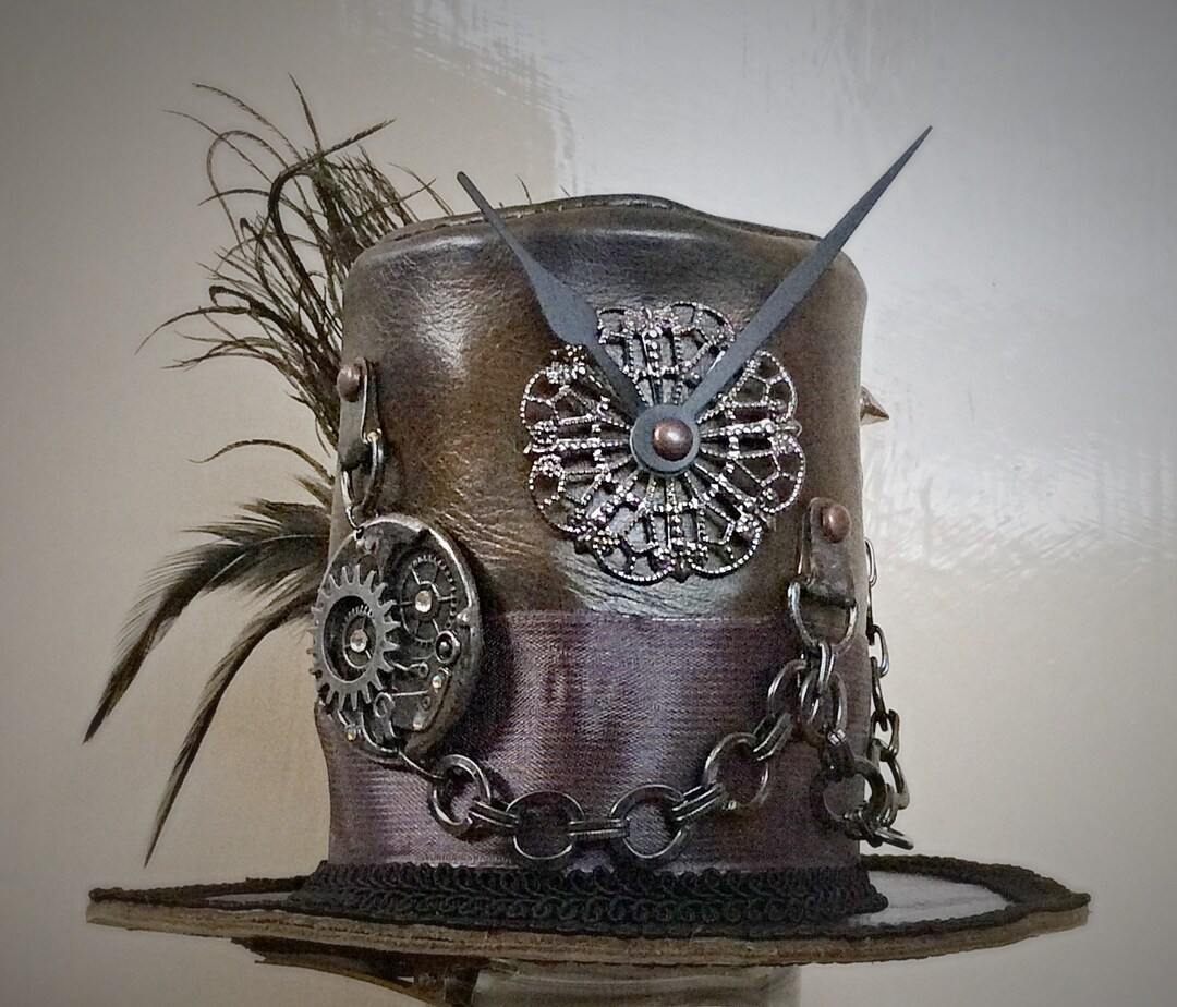 Top Hat, Steampunk Style, Mini Leather Top Hat. Unique, Handmade Mini ...
