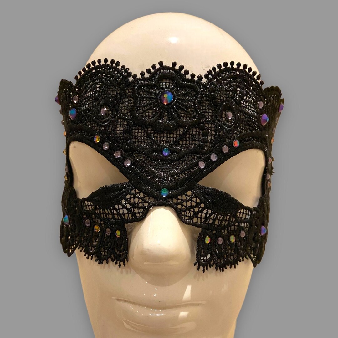 Black Lace Mask, Black Masquerade Ball Mask, Jewelled Masquerade Mask ...